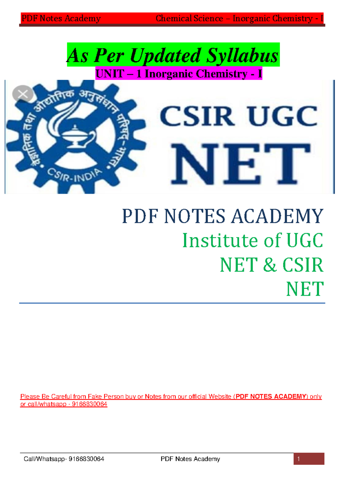 Inorganic- 1 - Notes for csir net examination - Call/Whatsapp ...