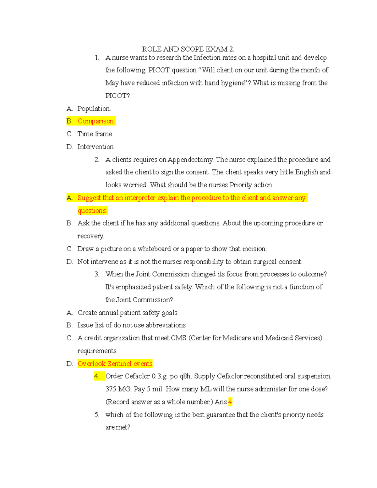 ROLE AND Scope EXAM 2 - Exam study guide - ROLE AND SCOPE EXAM 2. 1. A ...