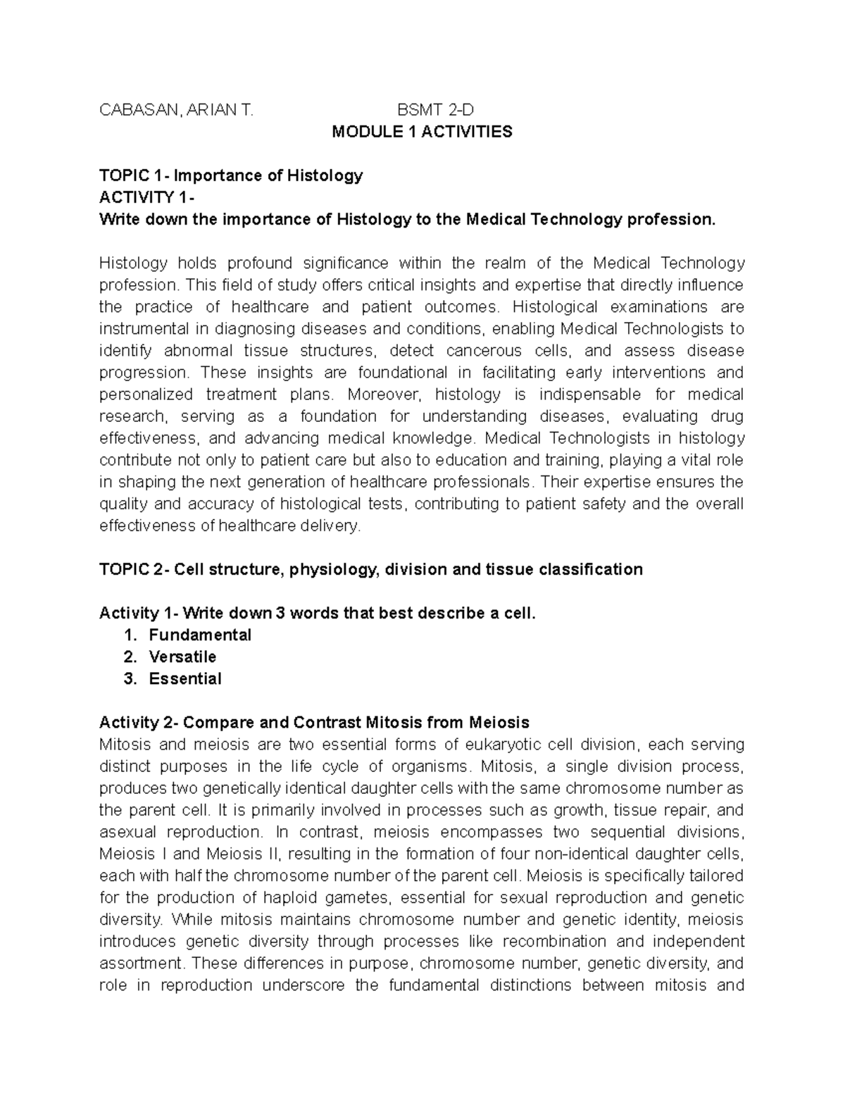 Answersheet FOR Histology Activities - CABASAN, ARIAN T. BSMT 2-D ...