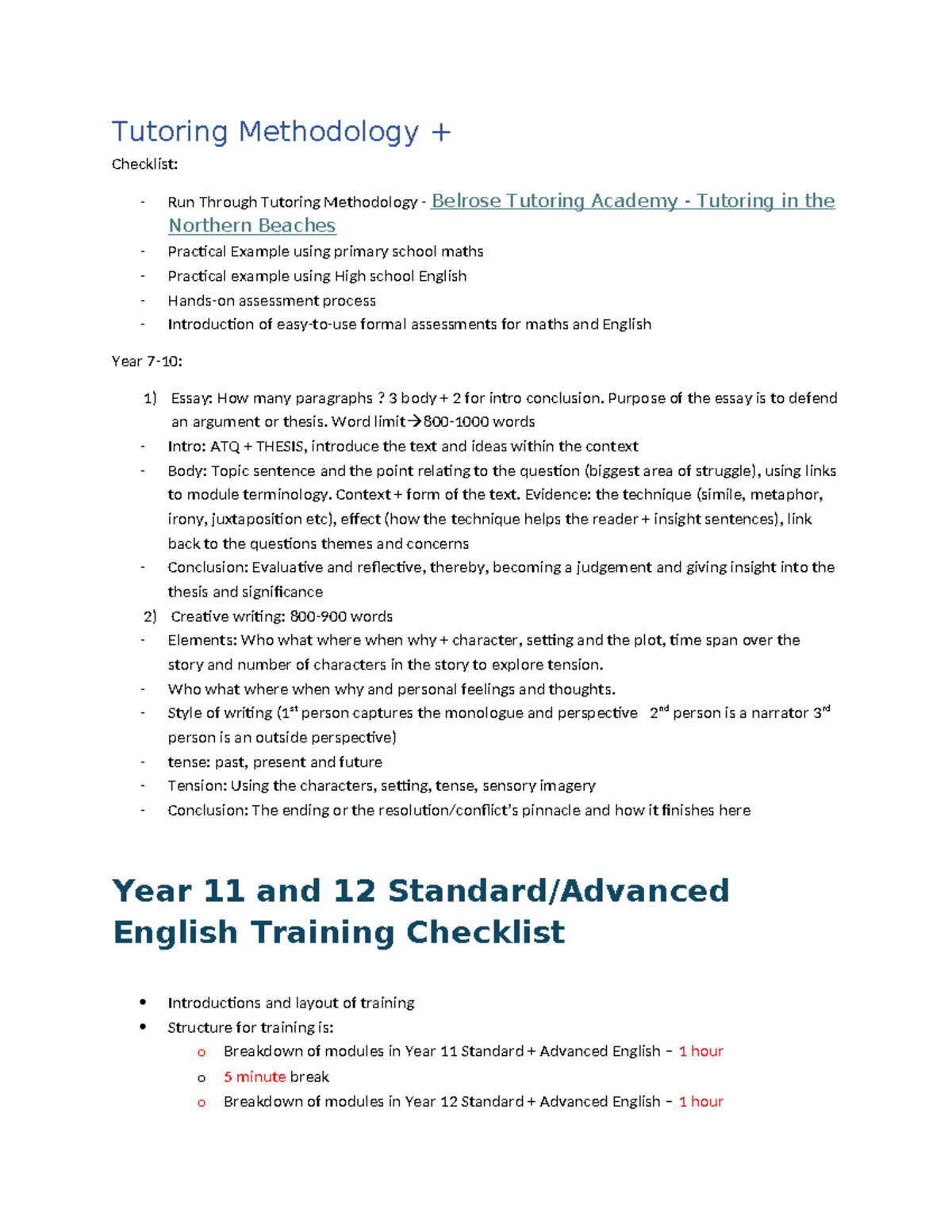 Tutoring Methodology and Senior English Notes Doc - Tutoring ...