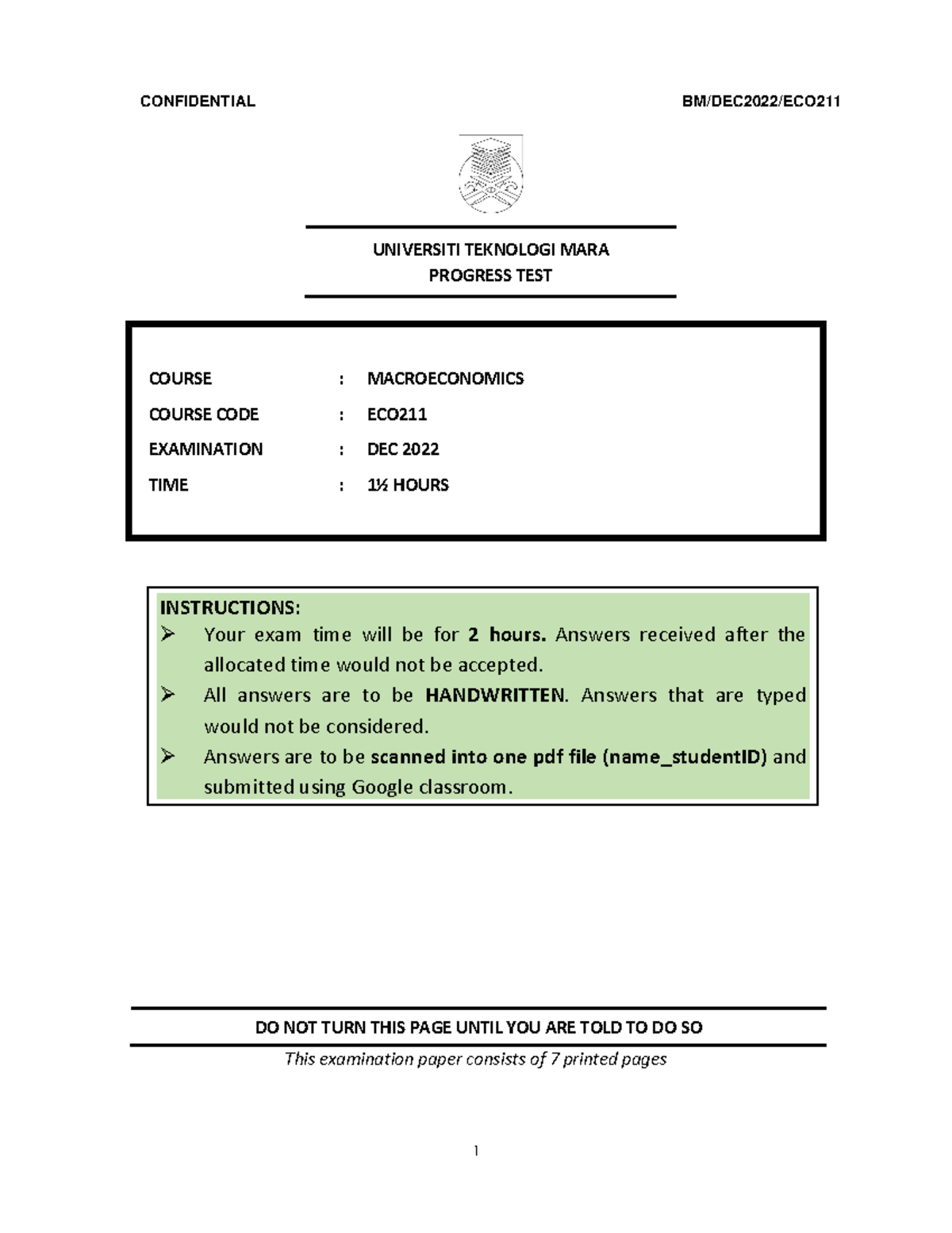 Final examination paper december 2022 - UNIVERSITI TEKNOLOGI MARA ...