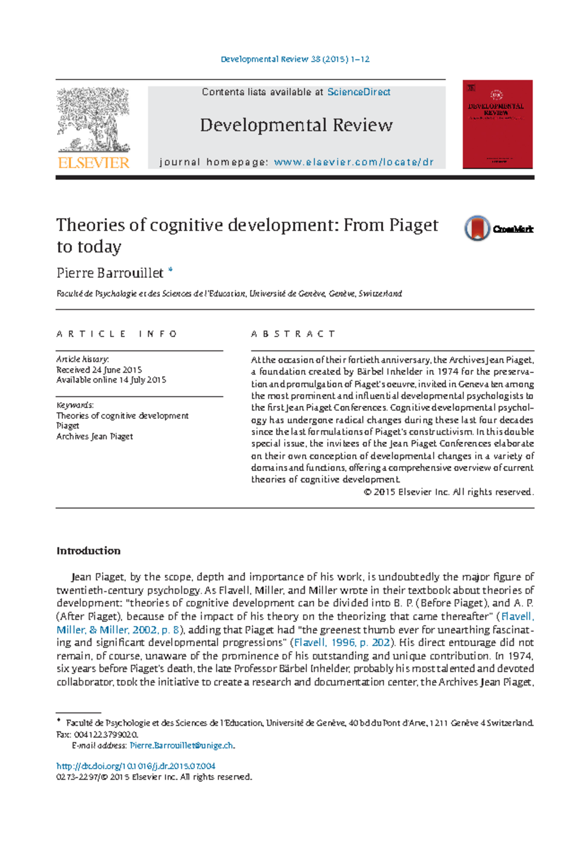 Essay Reference - Theories of cognitive development: From Piaget to ...