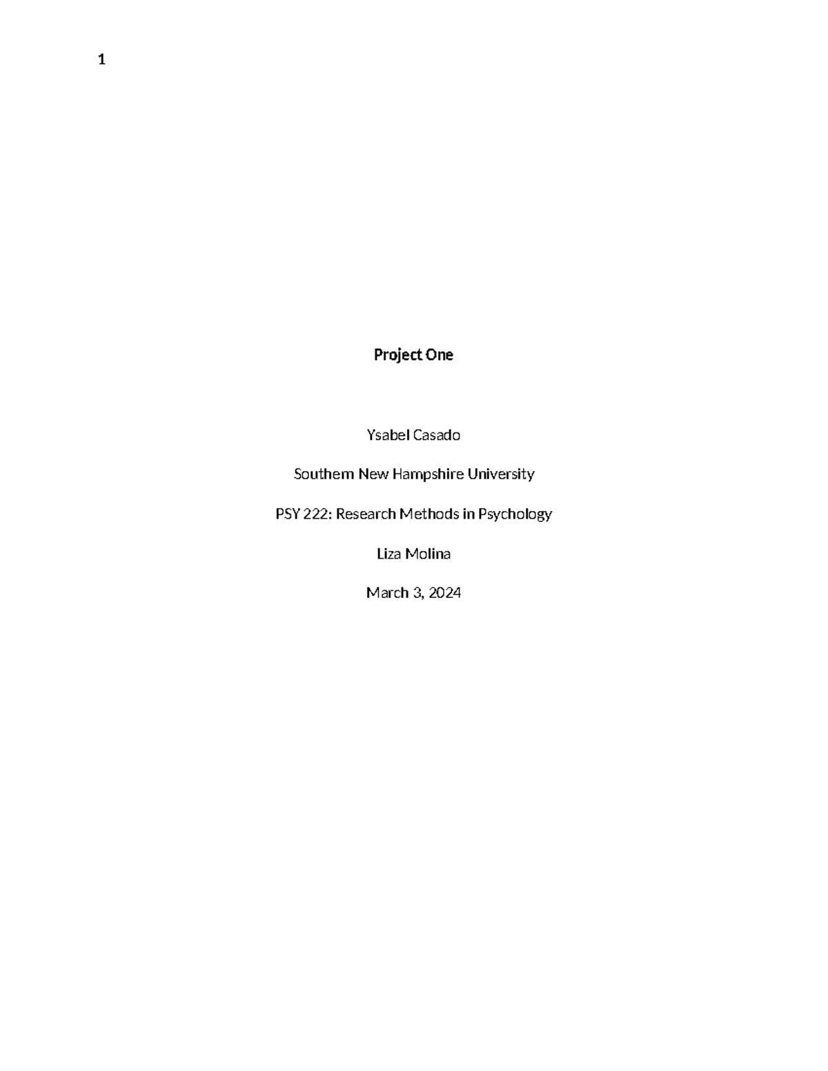 PSY222 Project One - Project One Ysabel Casado Southern New Hampshire ...