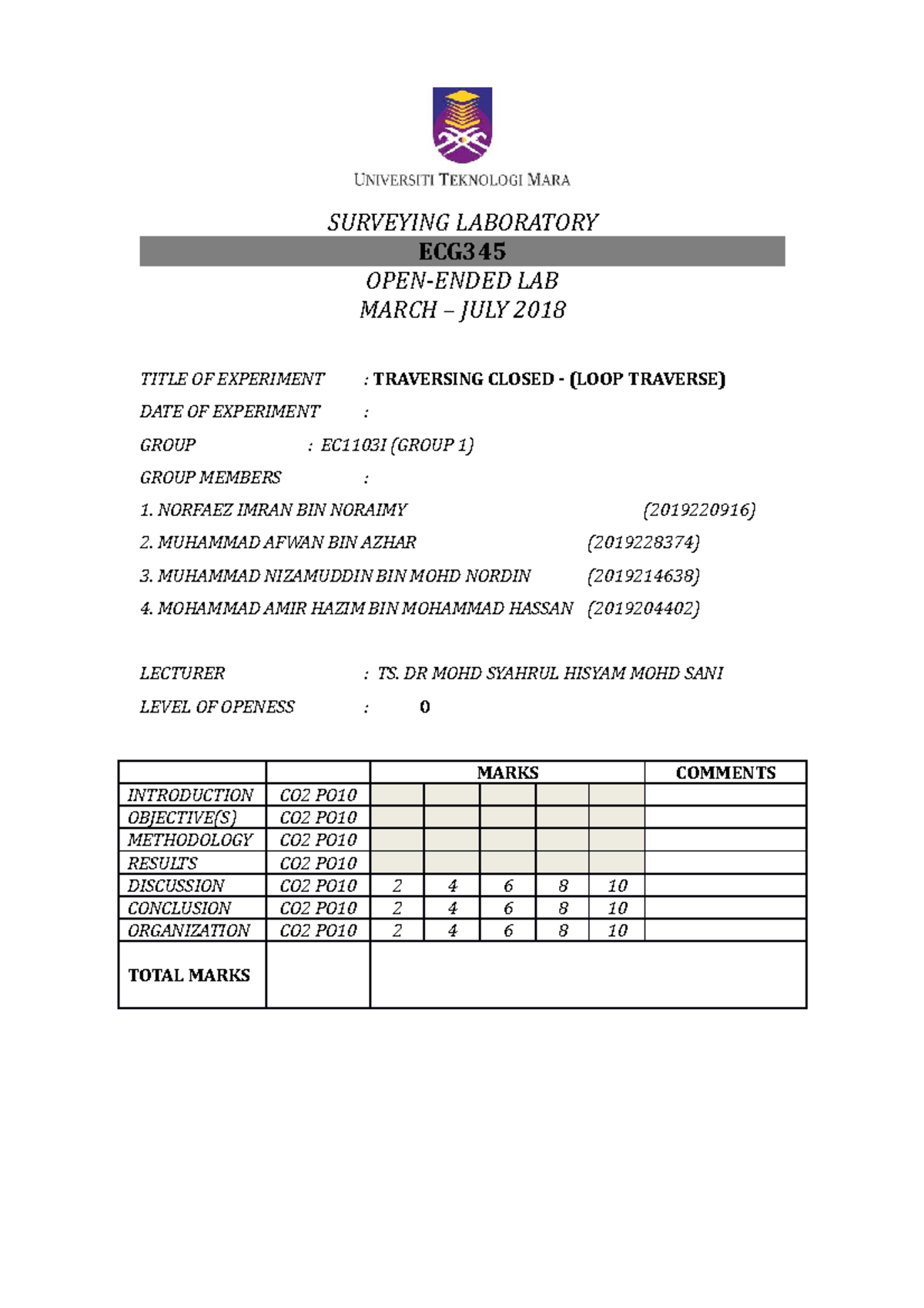 SURVERYING LABORATORY TRANSVERSE EXPERIMENT - SURVEYING LABORATORY ECG ...