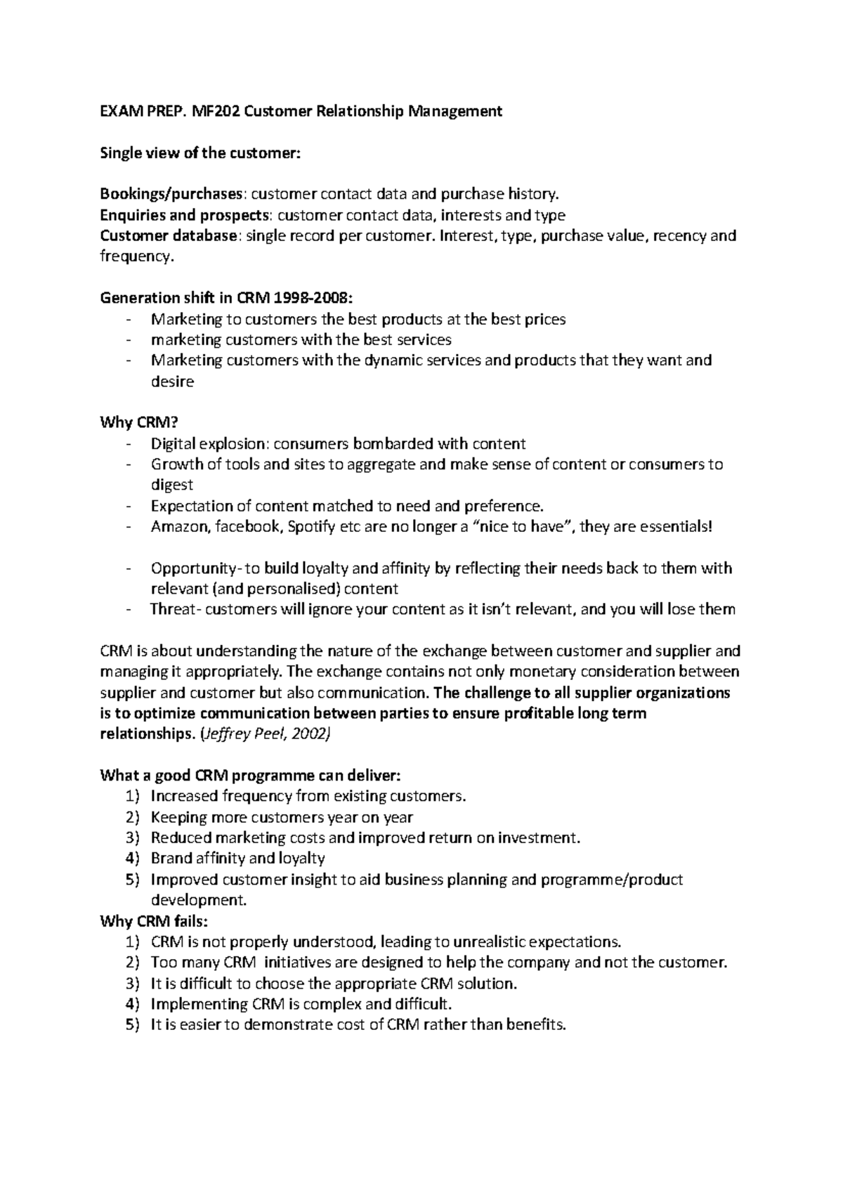 Exam Preperation Mf 202 1 Customer Relationship Management Exam Prep