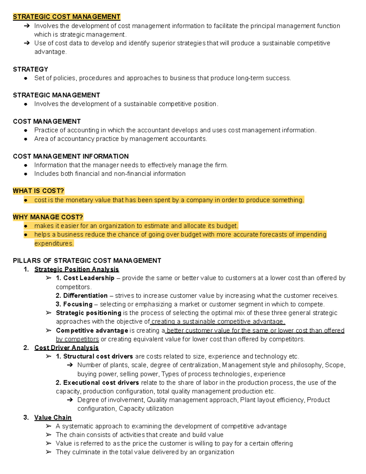 Stra Cost Notes - Intro to Strategic Costing & CVP - STRATEGIC COST ...