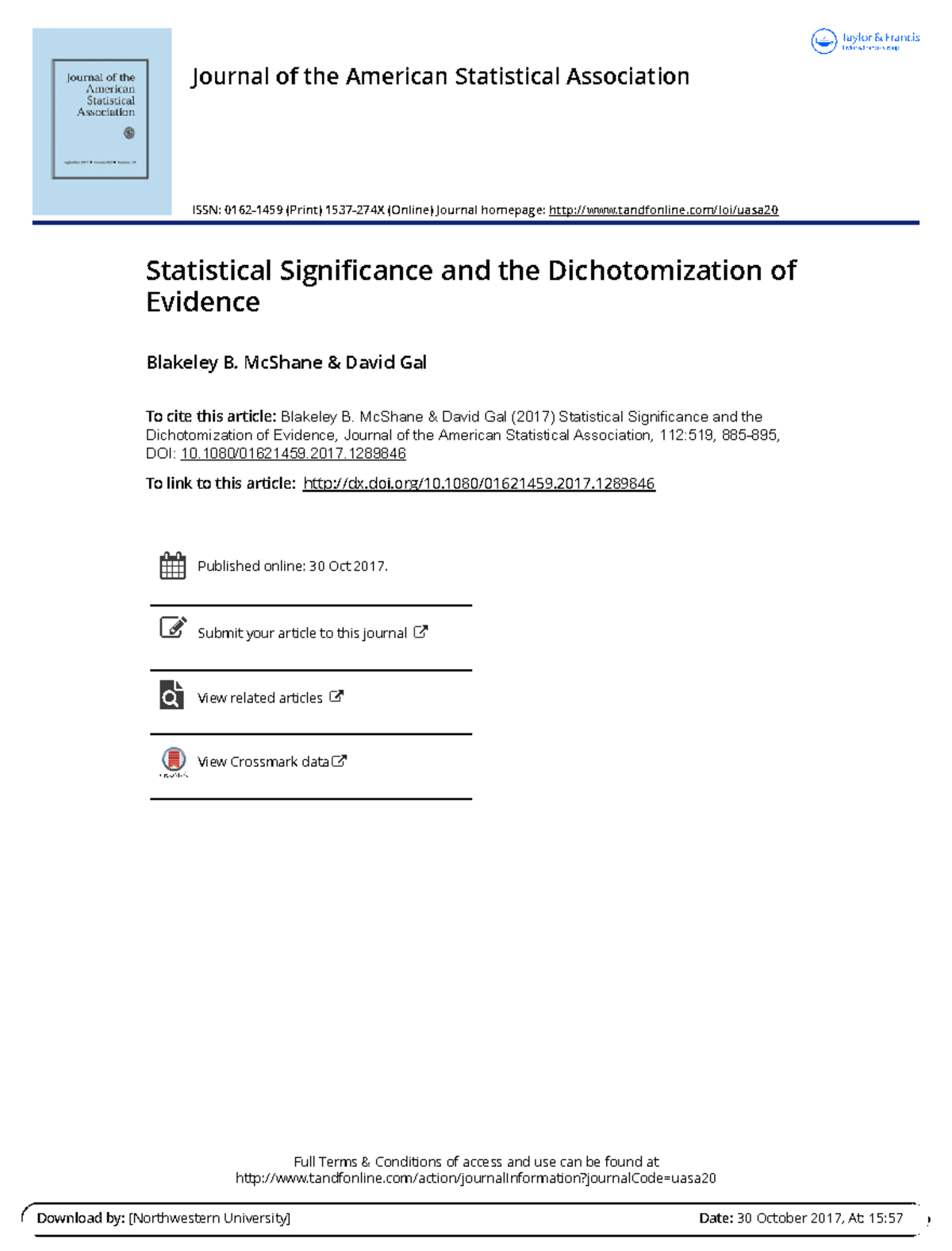 Statistical Significance and the Dichotomization of Evidence - Full ...