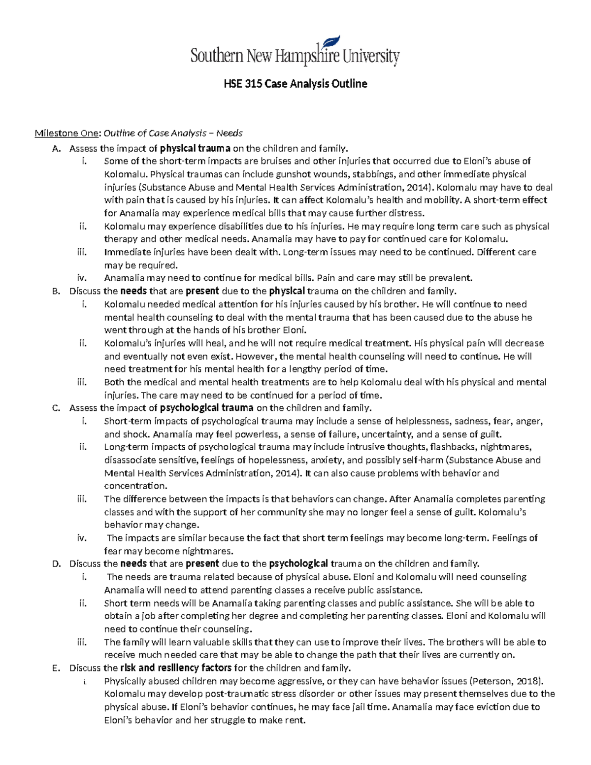 2-2 Final Project Milestone One Outline of Case Analysis – Needs - HSE ...
