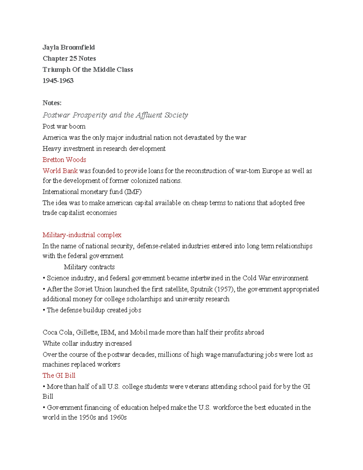 US History 25 - Lecture class notes outlined by chapter. - Jayla ...