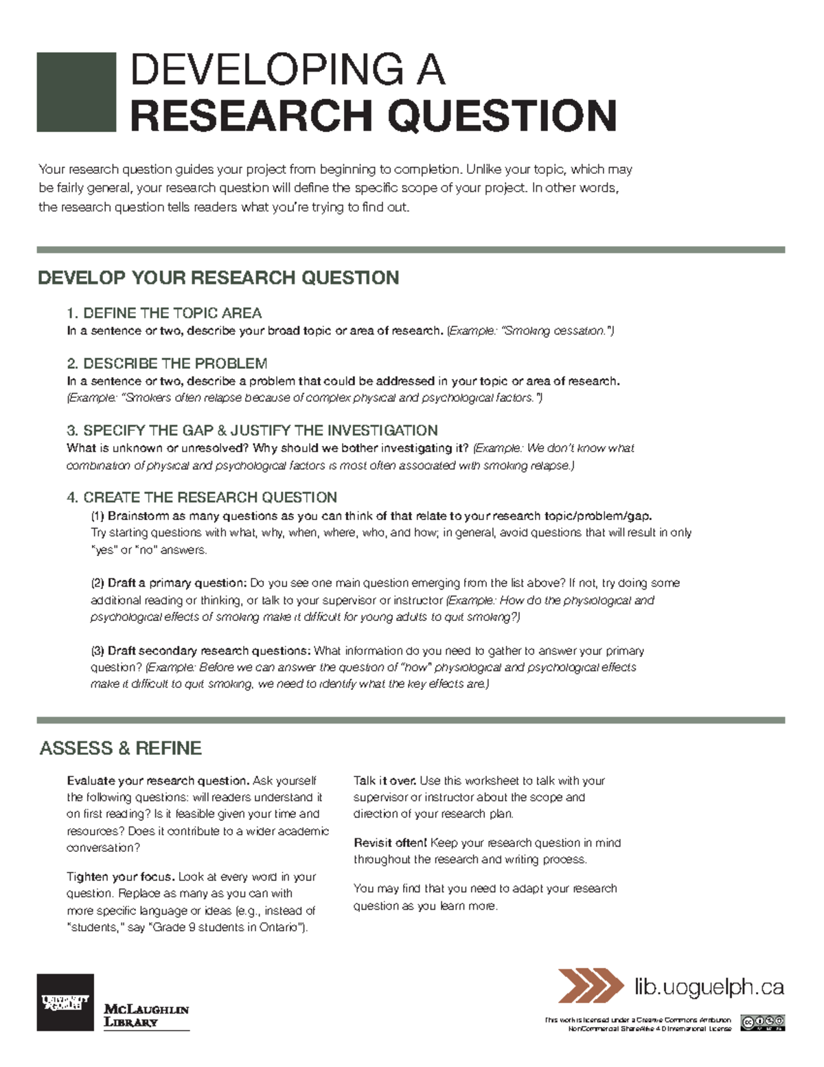 Developing a Research Question - DEVELOPING A RESEARCH QUESTION Your ...