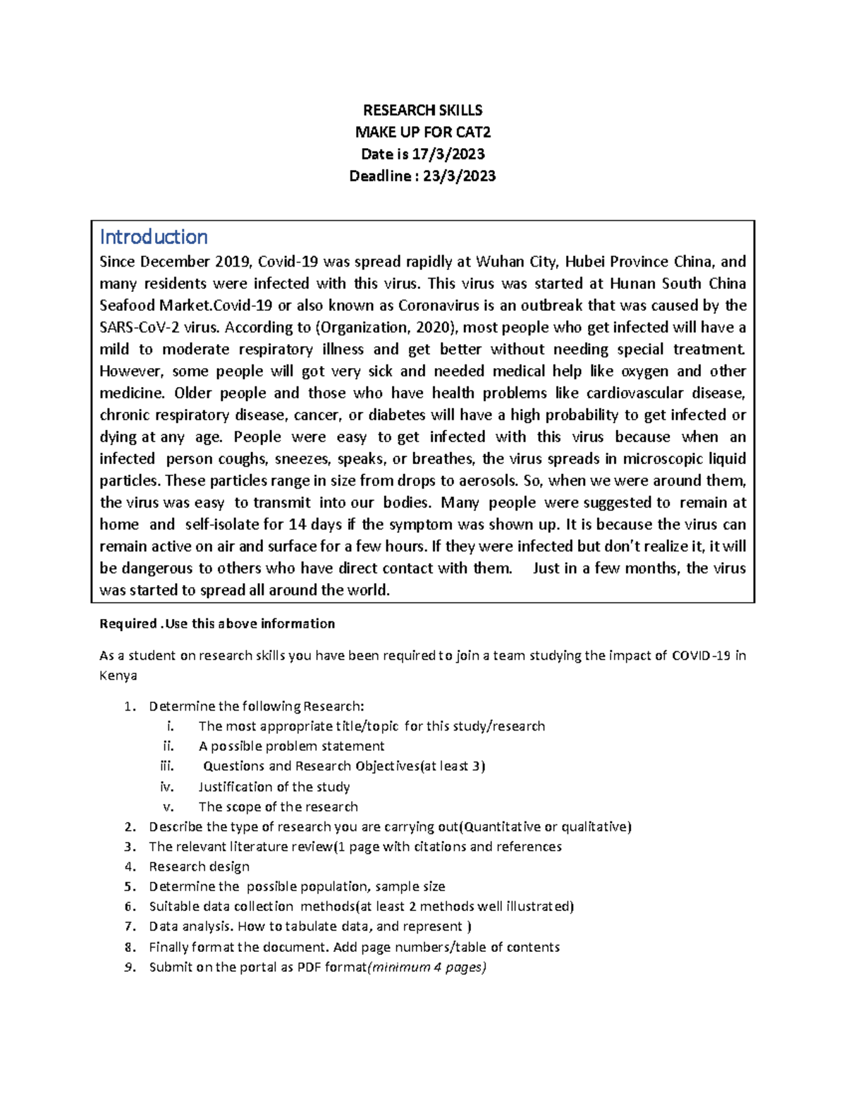 CAT2 Makeup - Research - RESEARCH SKILLS MAKE UP FOR CAT Date is 17/3 ...