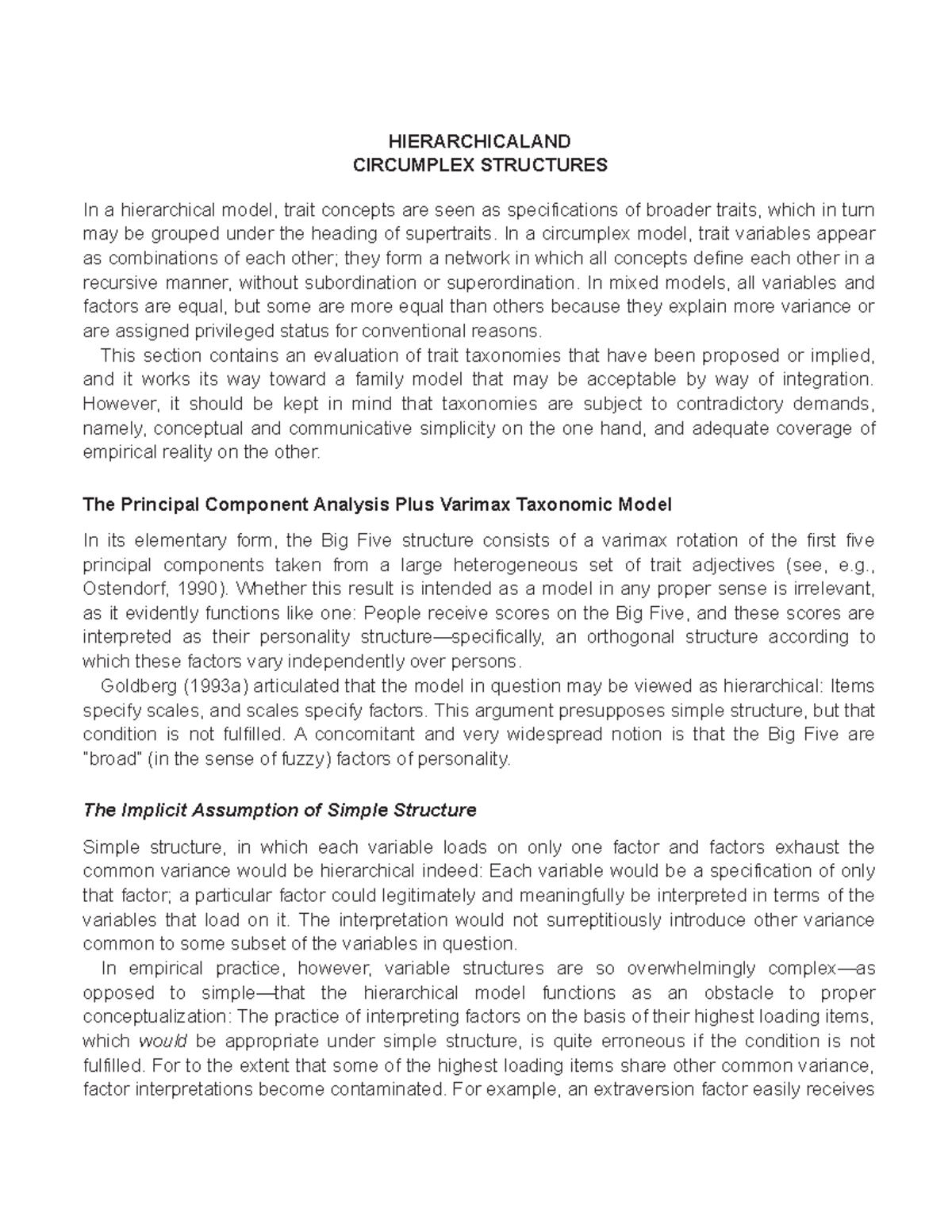 Structures of Personality Traits - HIERARCHICALAND CIRCUMPLEX ...
