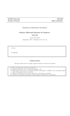 ODE Cheat Sheet - Full Summary of Course - Math263 - ODE Cheat Sheet ...