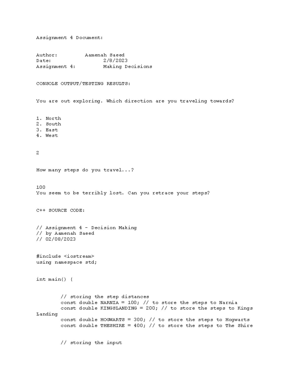 Assignment 4 Making Decisions Assignment 4 Document Author