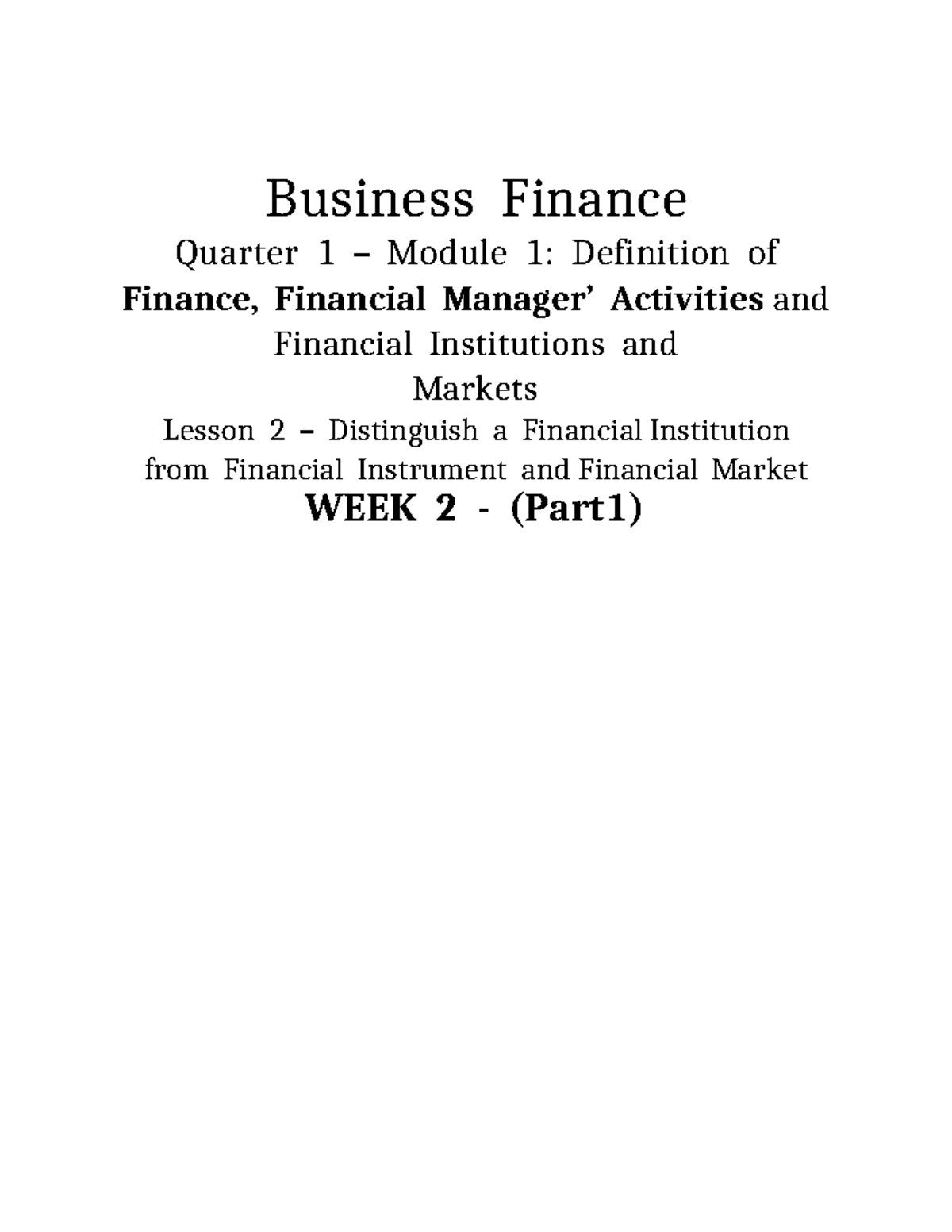 Business Finance - Quarter 3 - Module 1.2 - WEEK 2 (Part1) - Business ...