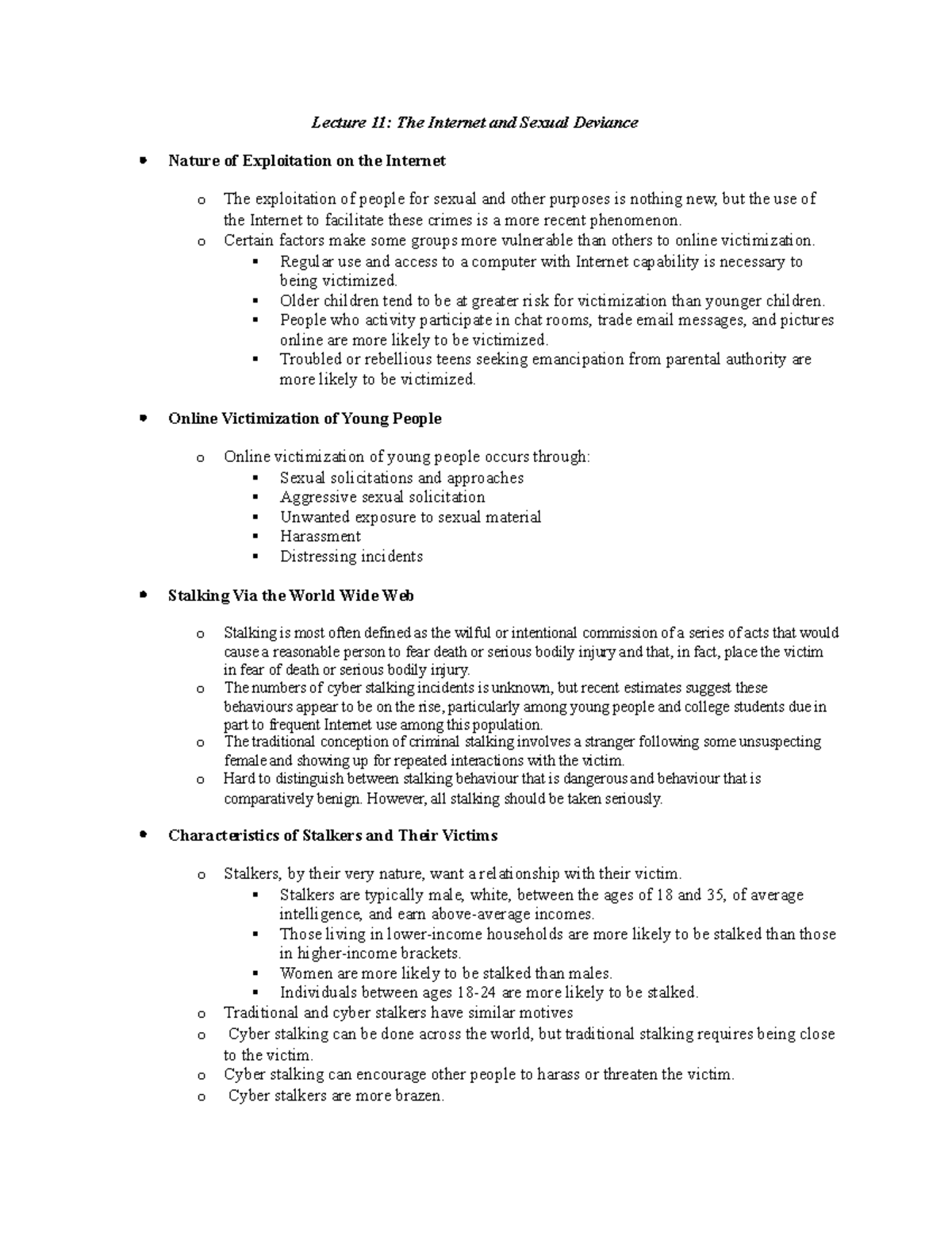 Lecture 11 (The Internet and Sexual Deviance) - Lecture 11: The ...