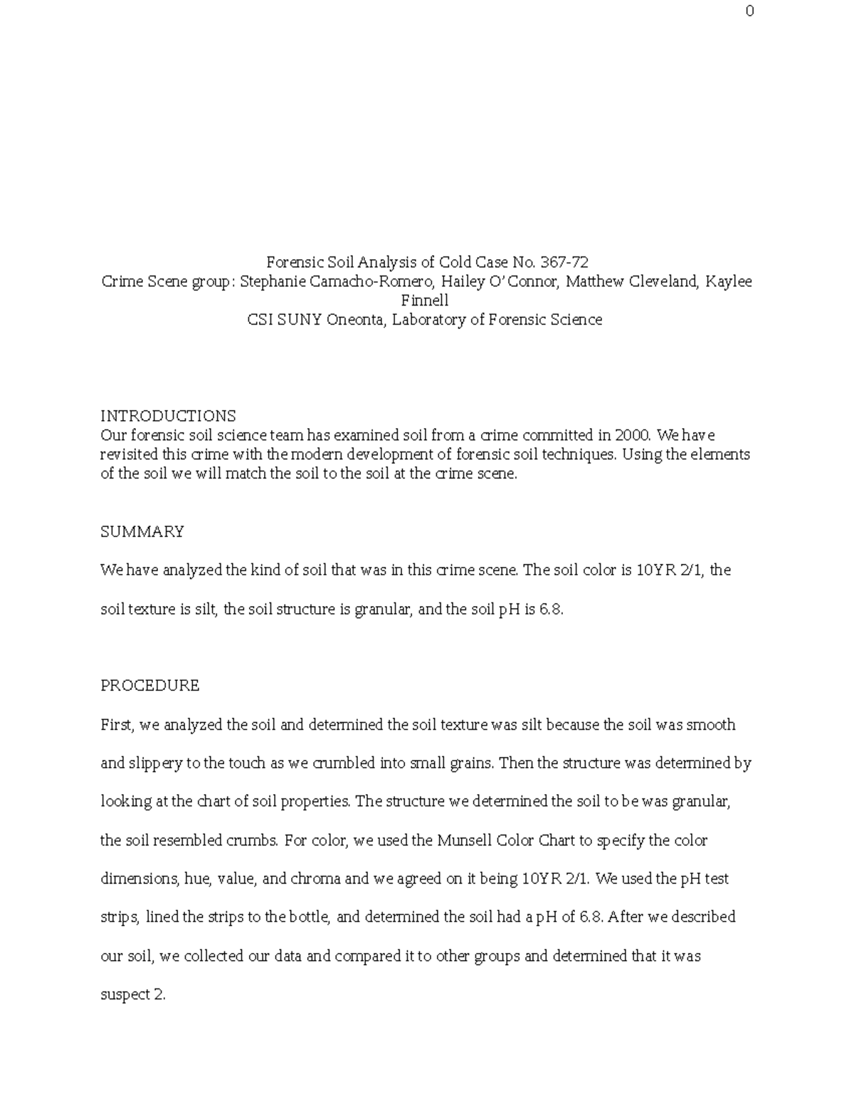 Final forensic science report - Forensic Soil Analysis of Cold Case No ...