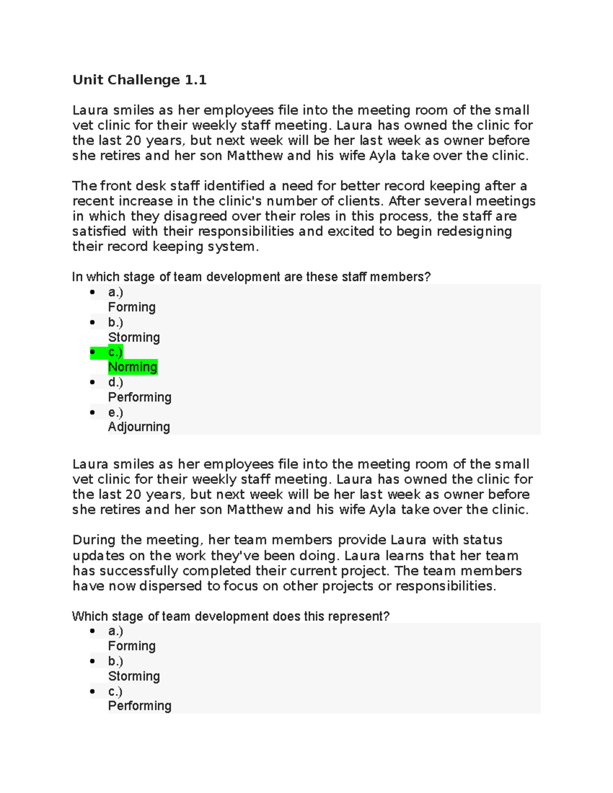 Unit Challenge 1 - Developing Effective Teams - Unit Challenge 1. Laura ...