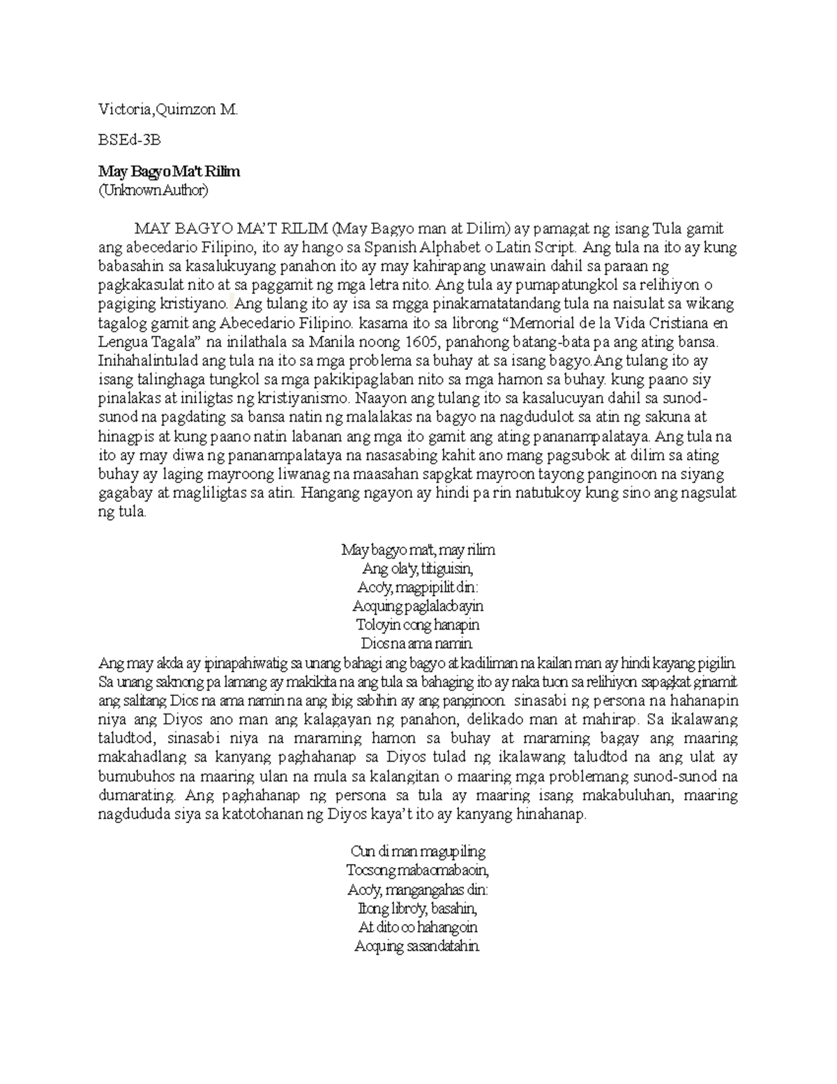 Victoria,Pagsusuri - aldrin - Victoria,Quimzon M. BSEd-3B May Bagyo Ma ...