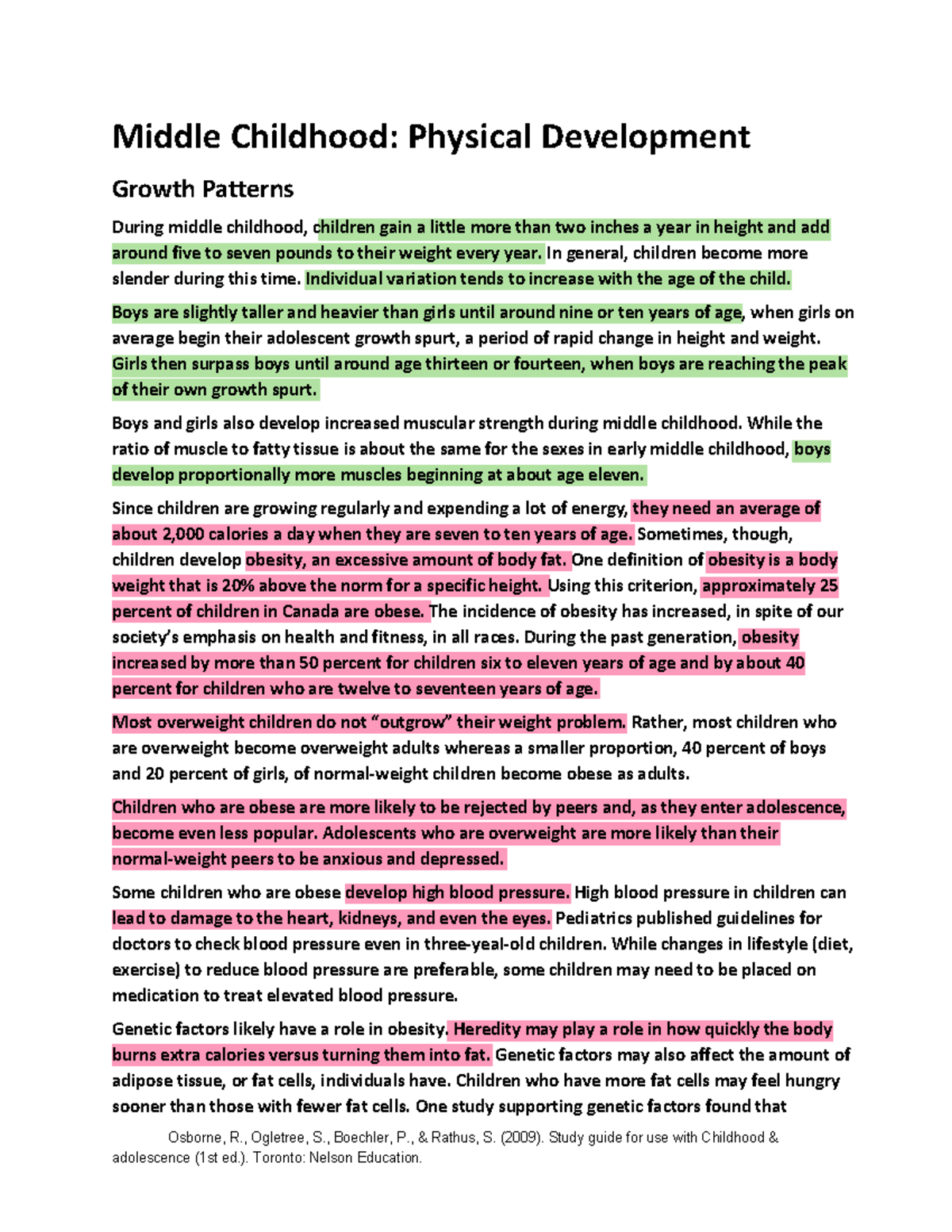 Folder 8 Independent Review - Middle Childhood: Physical Development ...