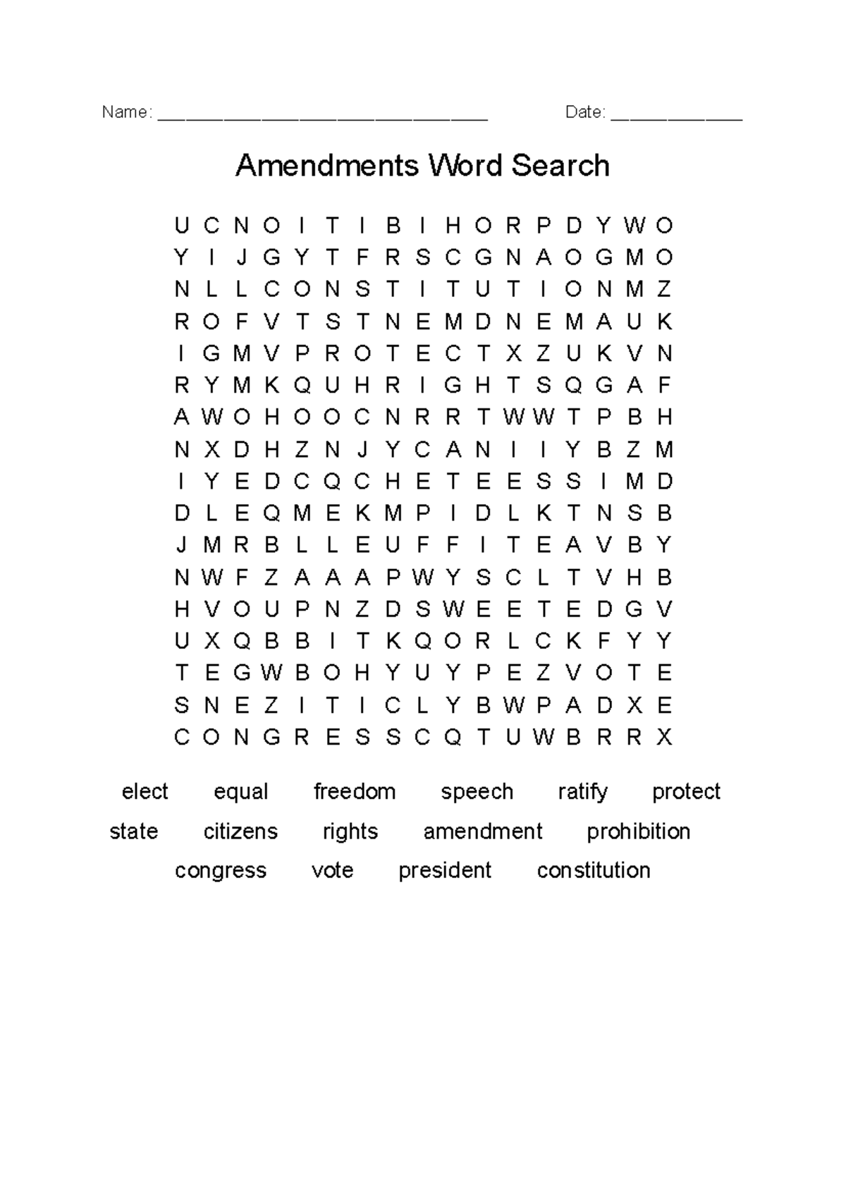 Amendments Word Search 23687 61638 d4b - Name ...