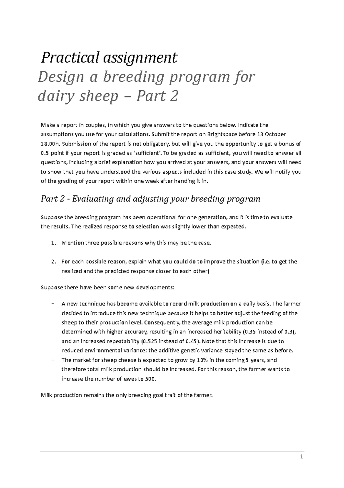 Practical sheep breeding program part2 2023 - 1 Practical assignment ...