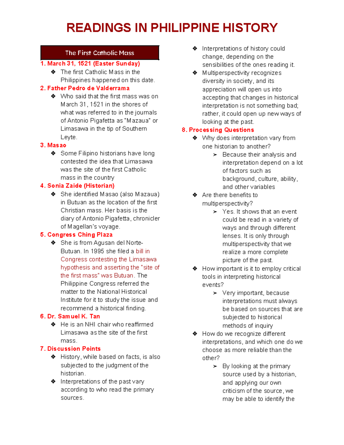 Midterm Reviewer - The First Catholic Mass 1. March 31, 1521 (Easter ...