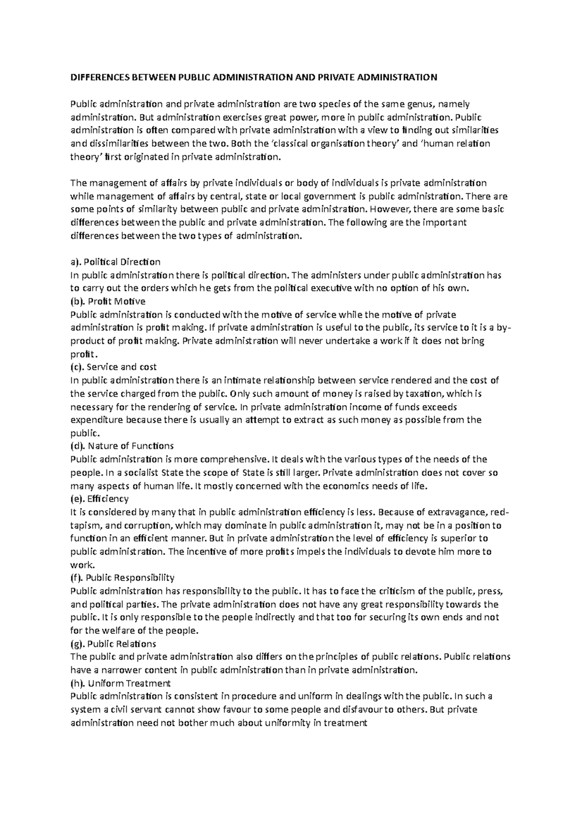 Public Private Administration Differences Between Public