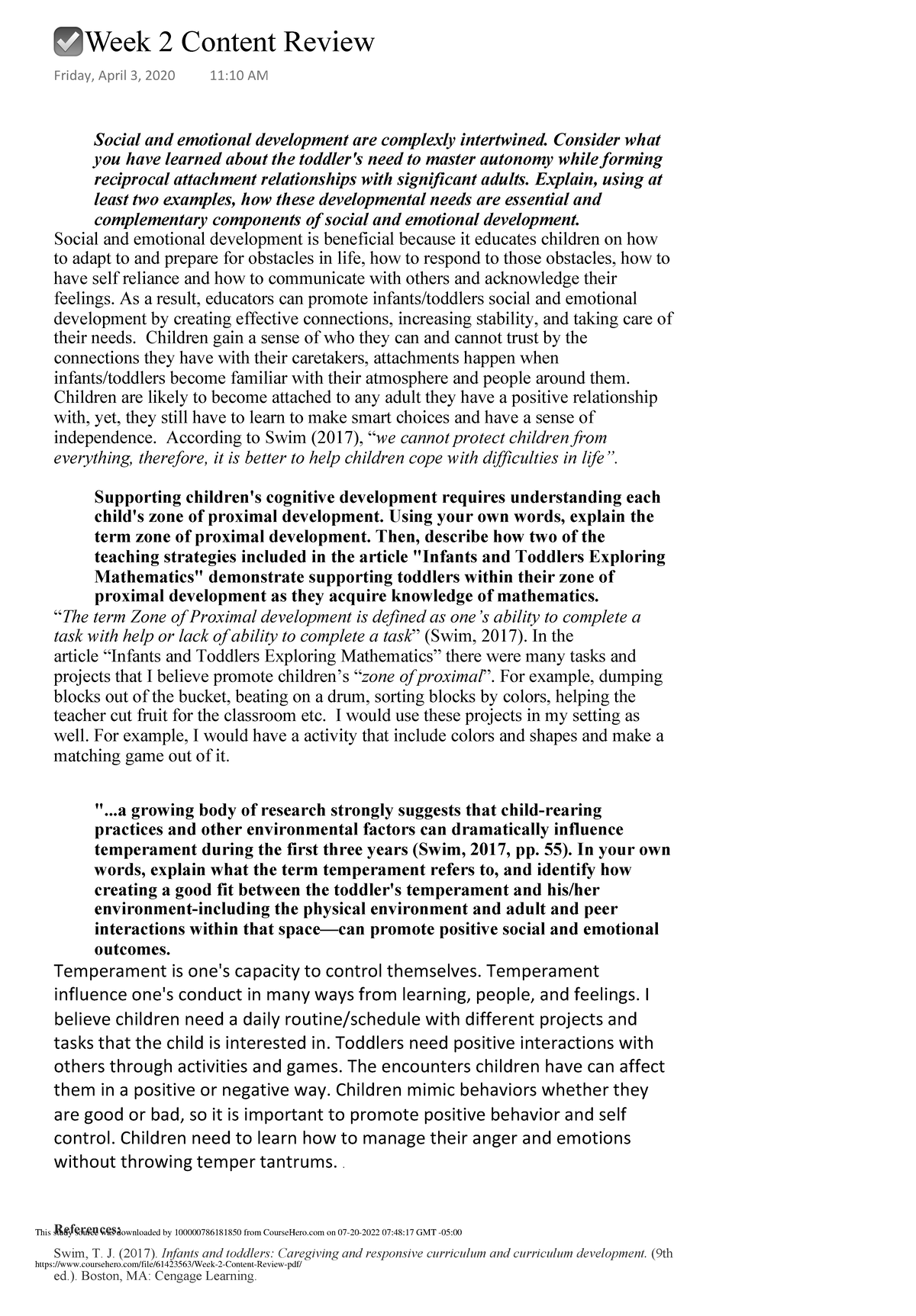 Week 2 Content Review - Social and emotional development are complexly ...