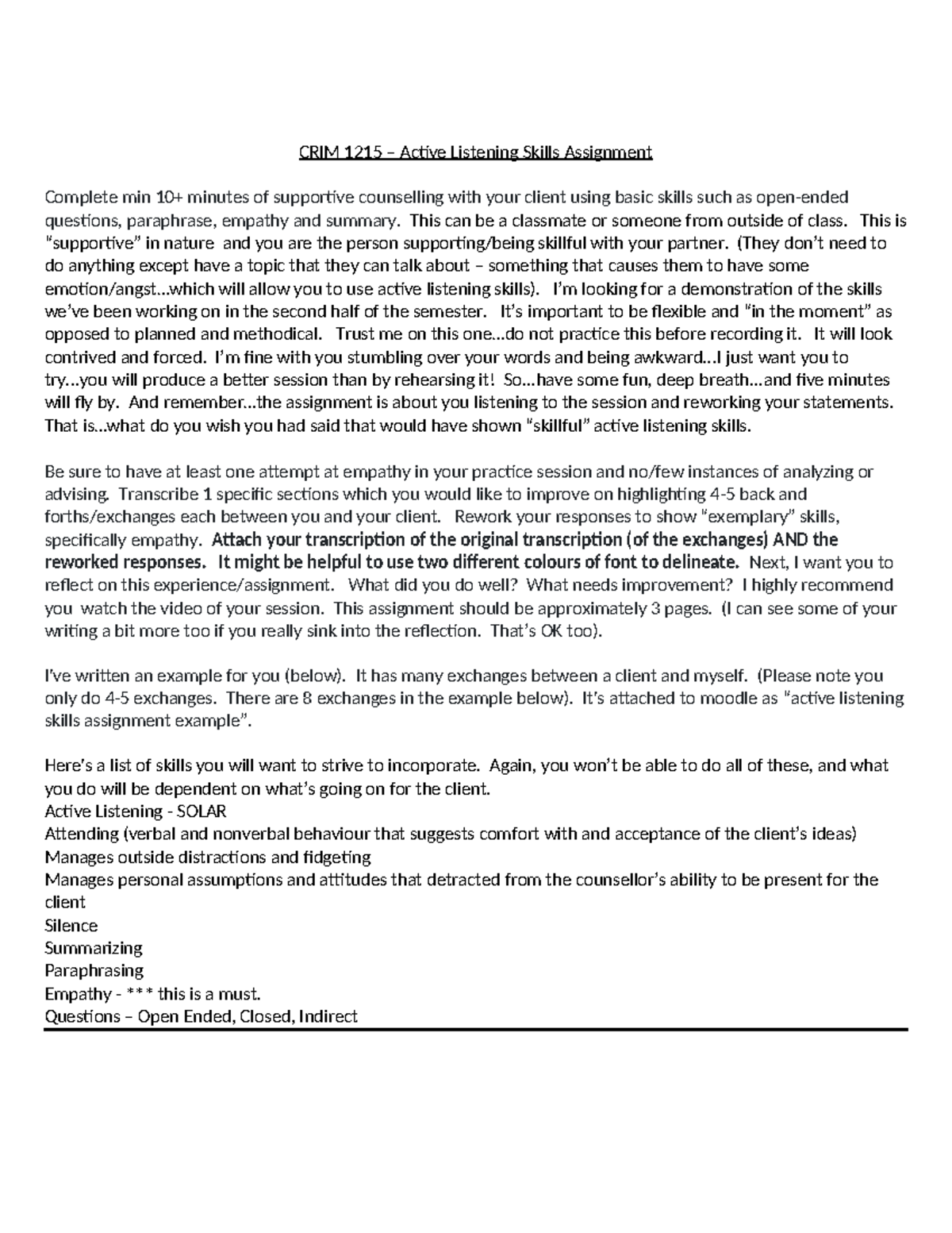 CRIM1215Active Listening Assignment Example - CRIM 1215 – Active ...