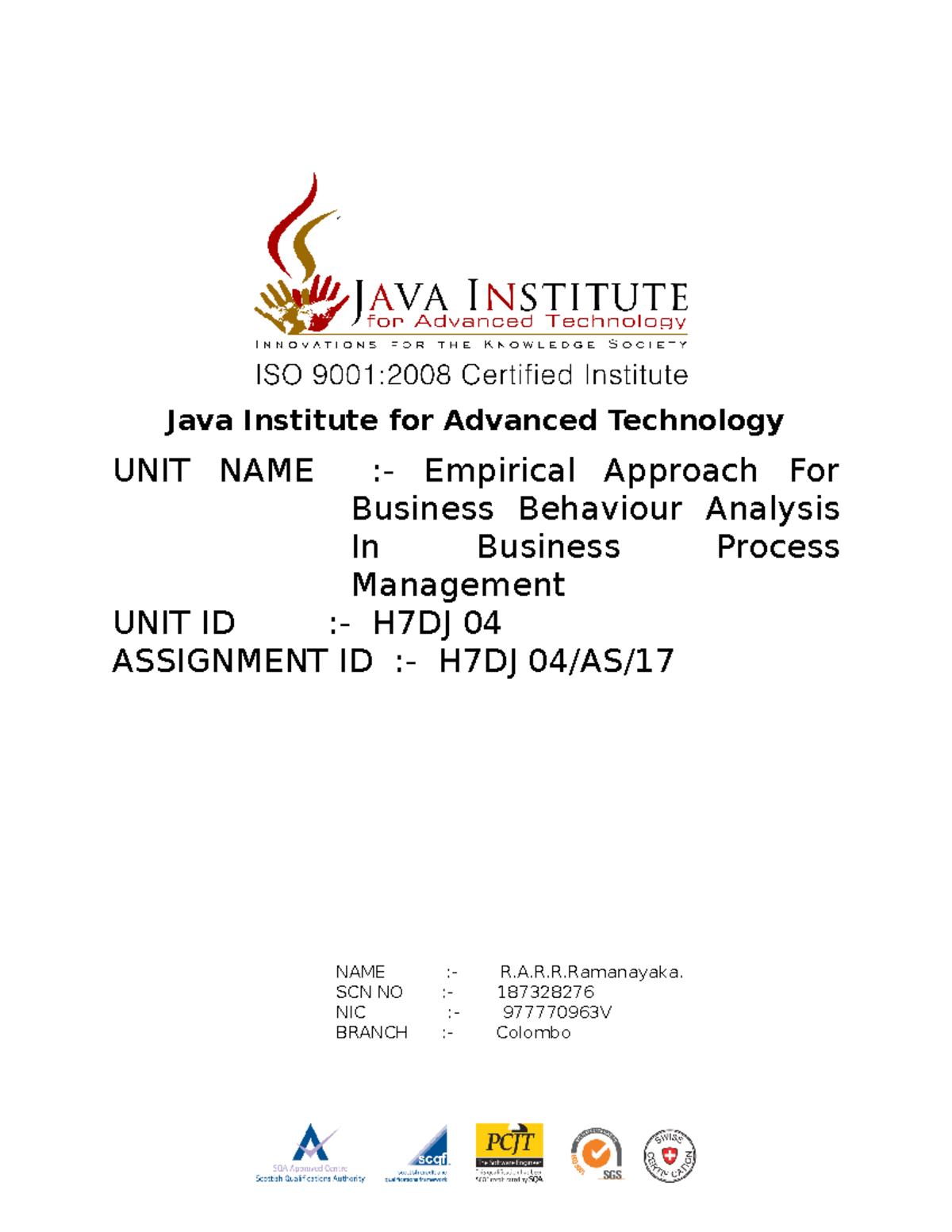 EMP17 - good - Java Institute for Advanced Technology UNIT NAME ...