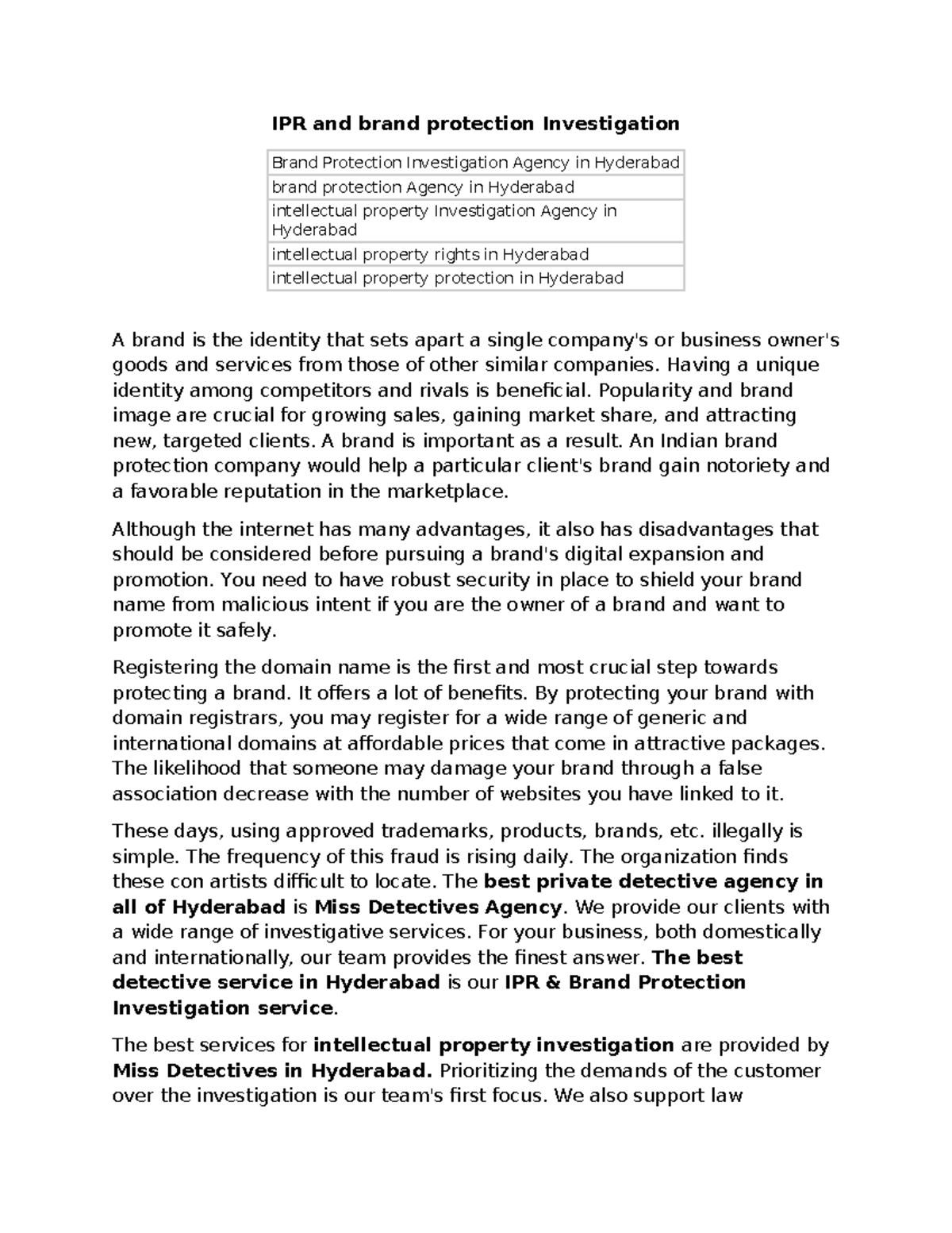 IPR and brand protection investigation - Having a unique identity among ...