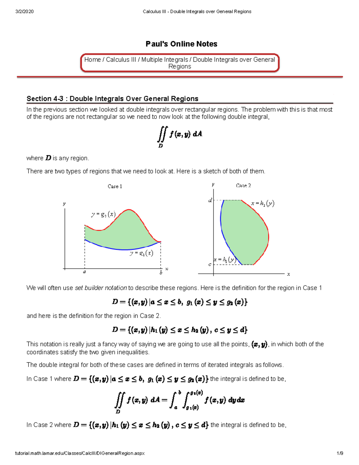 Calculus III - Double Integrals over General Regions - Paul's Online ...