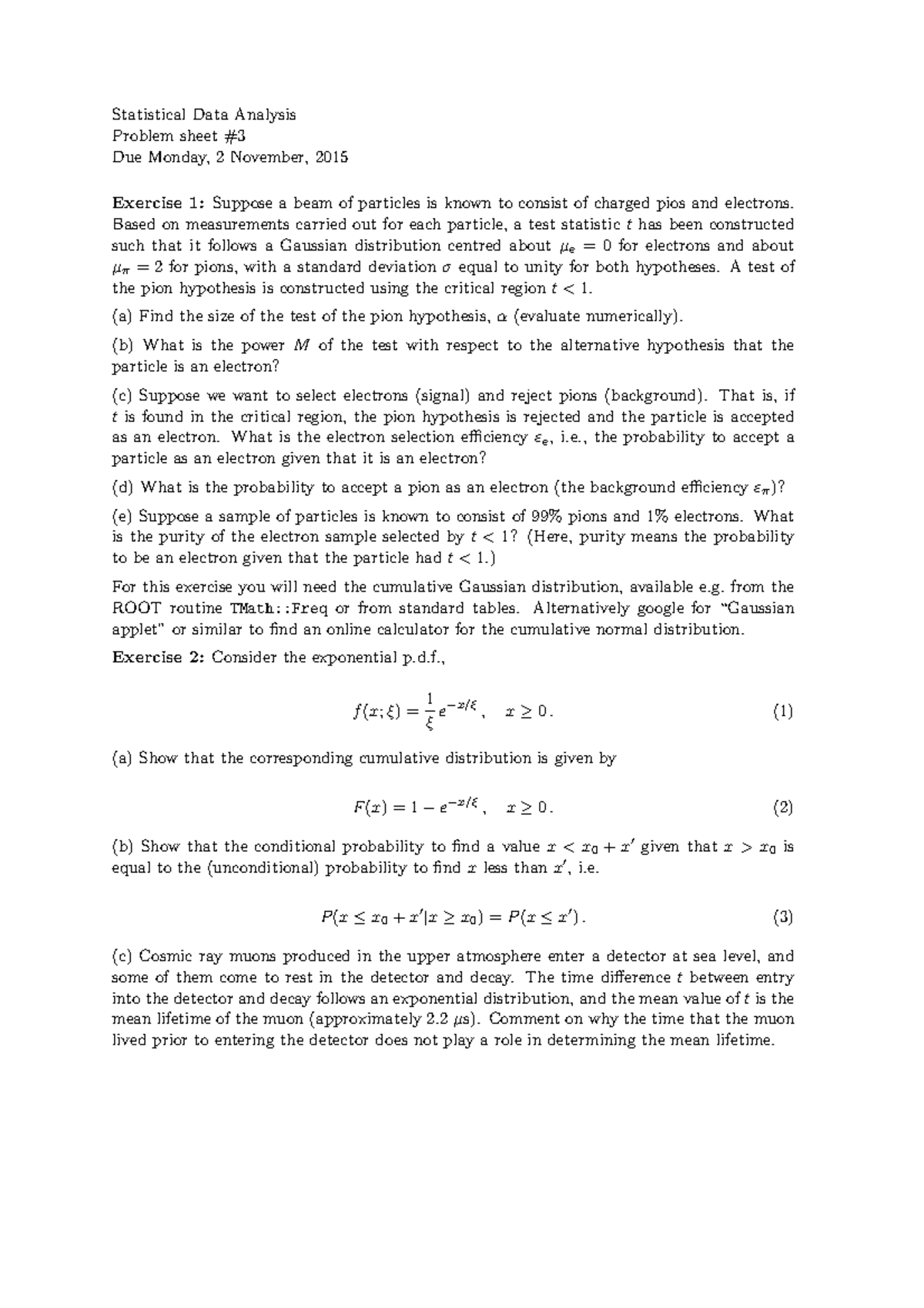 Seminar assignments - Problem sheet 3 - Statistical Data Analysis ...