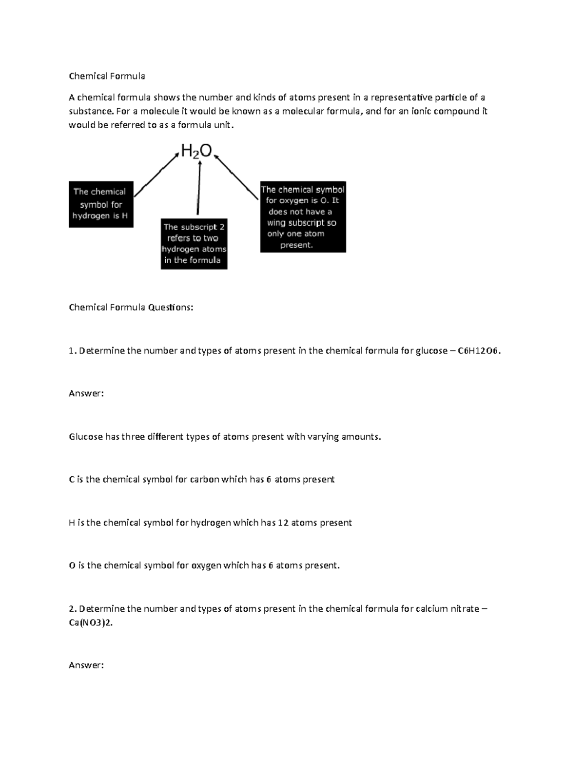 Chemical Formula - Lecture notes 4 - Chemical FormulaA chemical formula ...