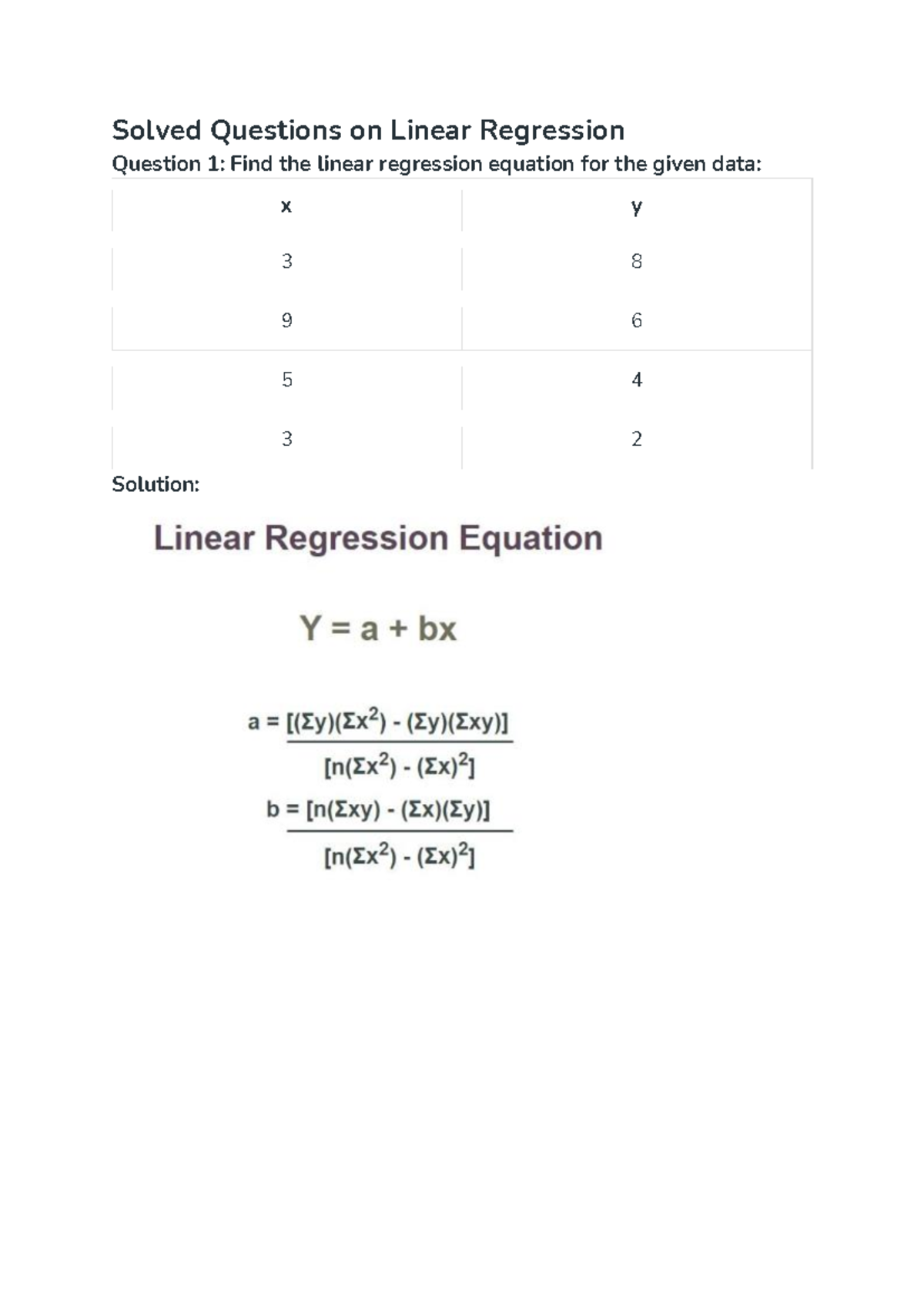 Ans - QB fjdnjnj - Solved Questions on Linear Regression Question 1 ...