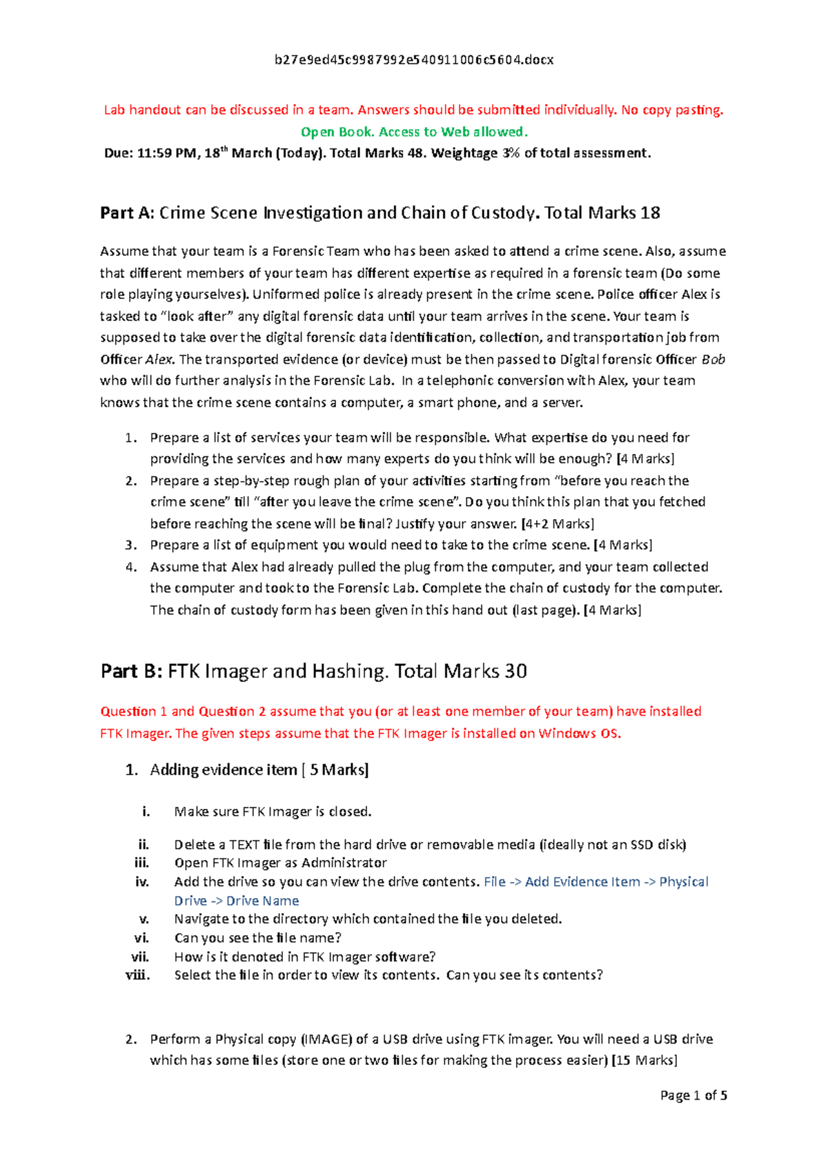 Week4 Lab Hand Out-1 - Lab handout can be discussed in a team. Answers ...