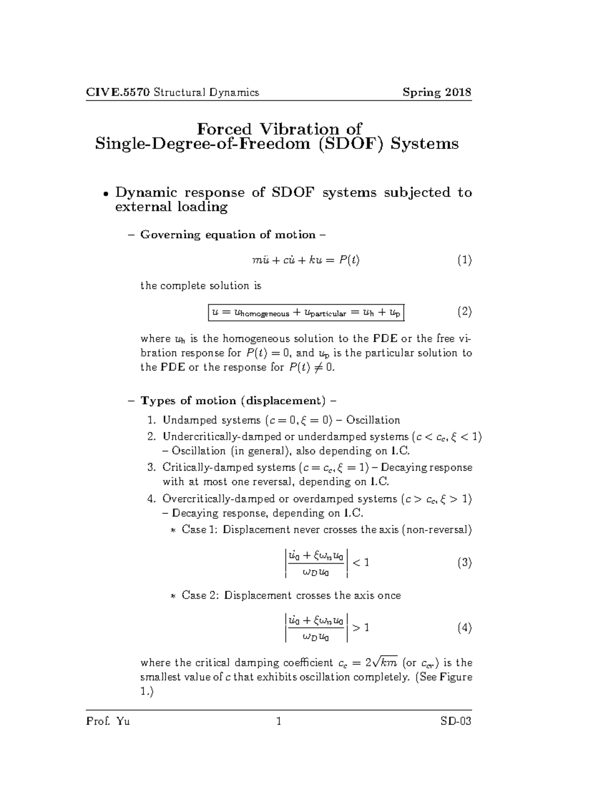 SD LN03 sdof forced 2018 - Forced Vibration of Single-Degree-of-Freedom ...