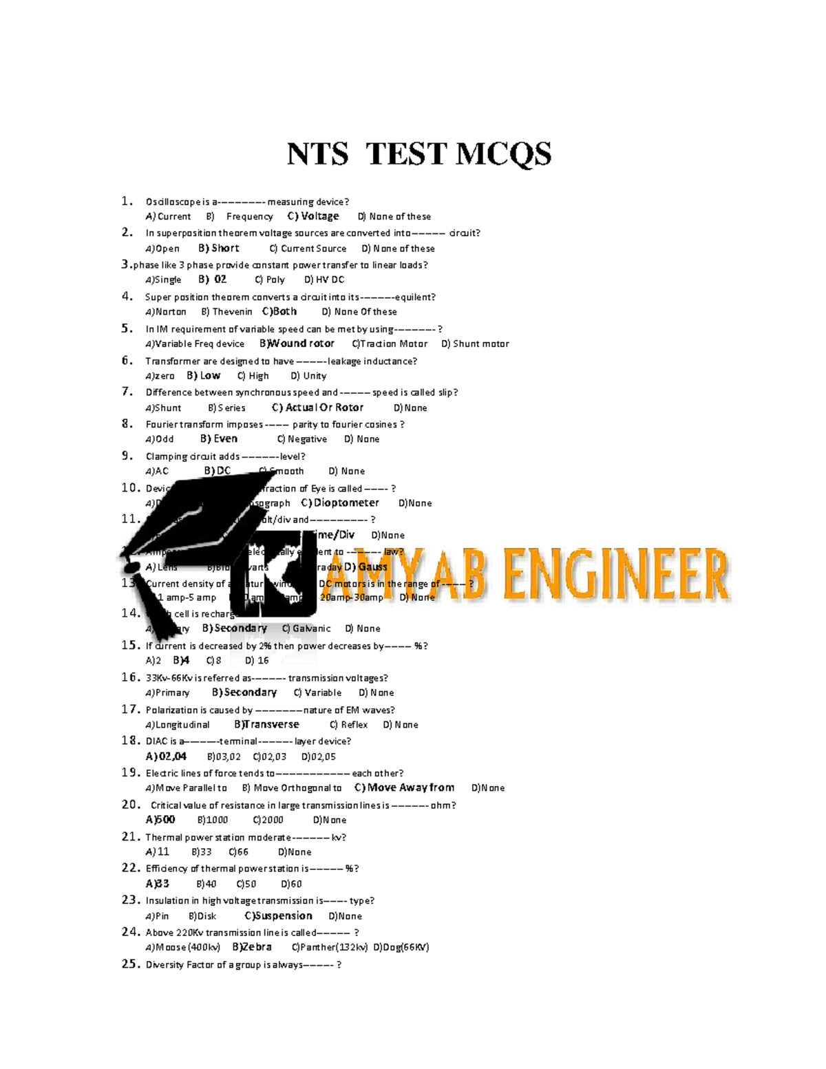 NTS Solved Electrical Electronics MCQS - NTS TEST MCQS 1. Oscilloscope ...