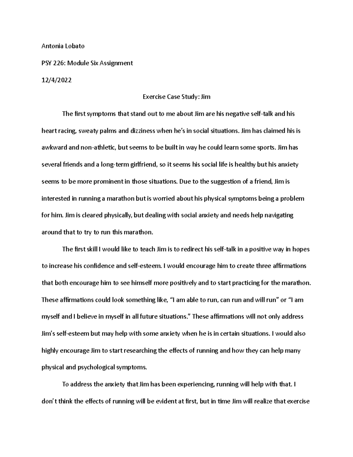 226 Module 6 Case Study - Antonia Lobato PSY 226: Module Six Assignment ...