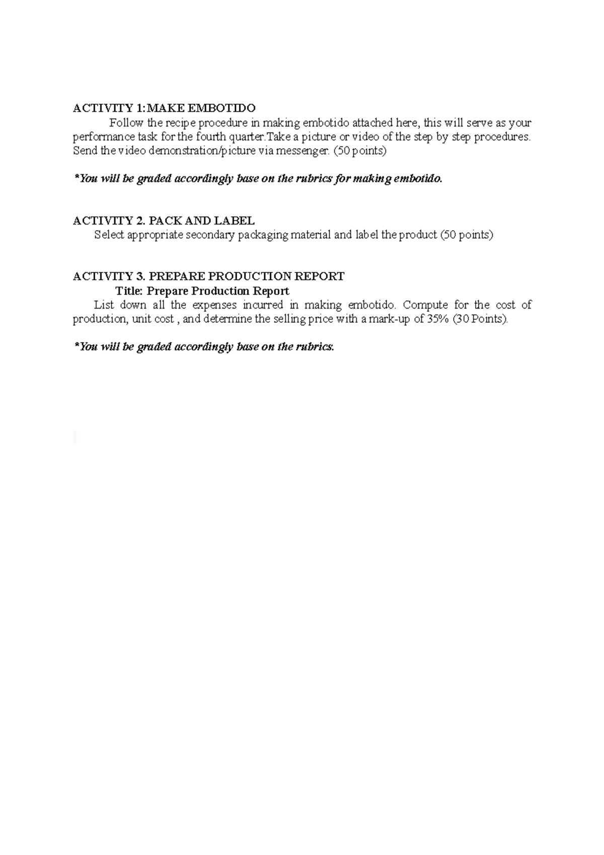 Performance TASK - food processing activity sheet - ACTIVITY 1:MAKE ...