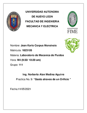 Practica 3 mecanica de fluidos - Universidad Autónoma de Nuevo León Facultad de Ingeniería ...