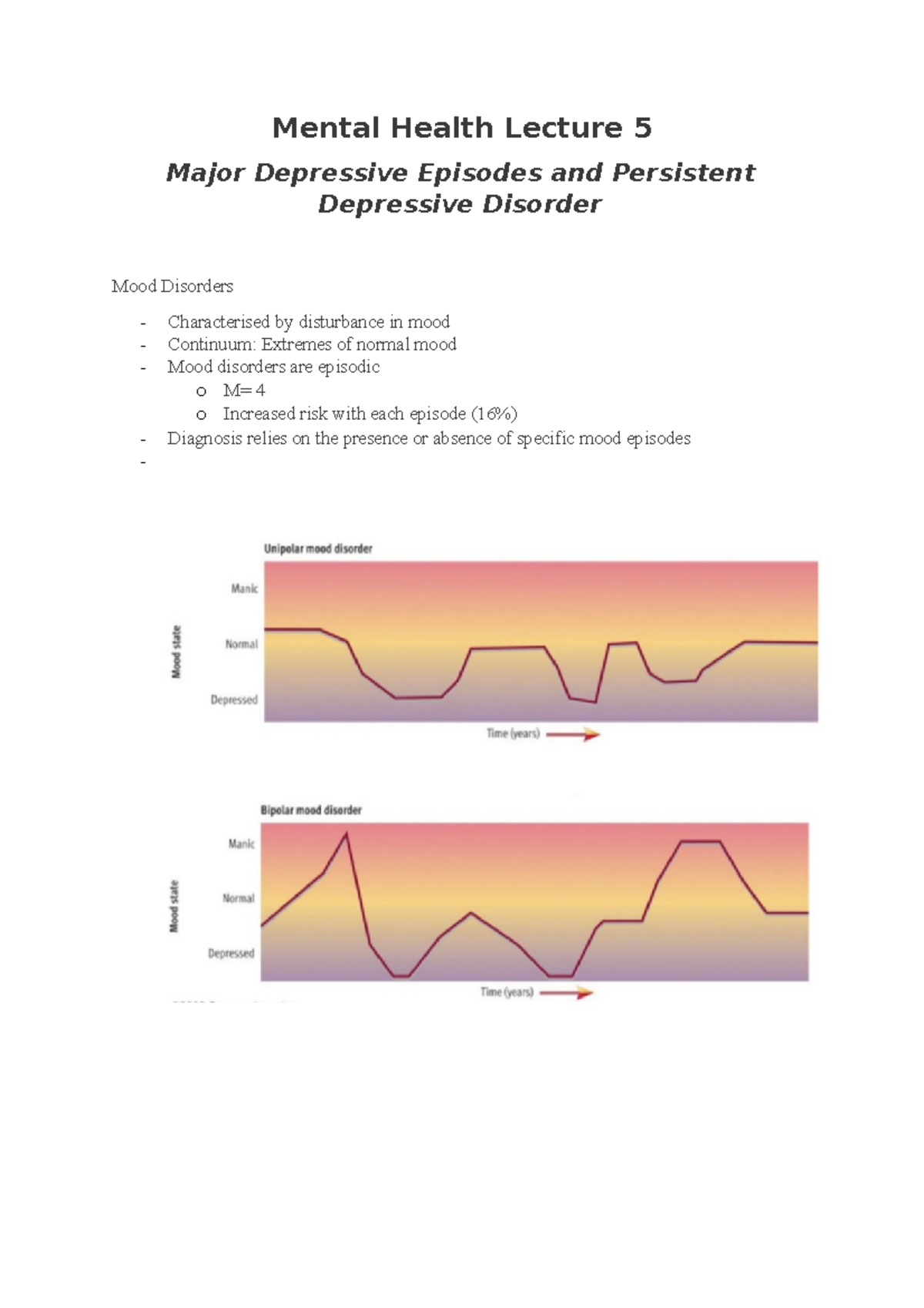 Mental Health Conditions Lecture 5 - Mental Health Lecture 5 Major ...