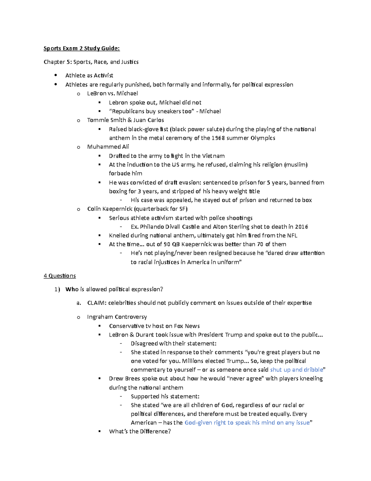 Sports Exam 2 Study Guide - Sports Exam 2 Study Guide: Chapter 5 ...