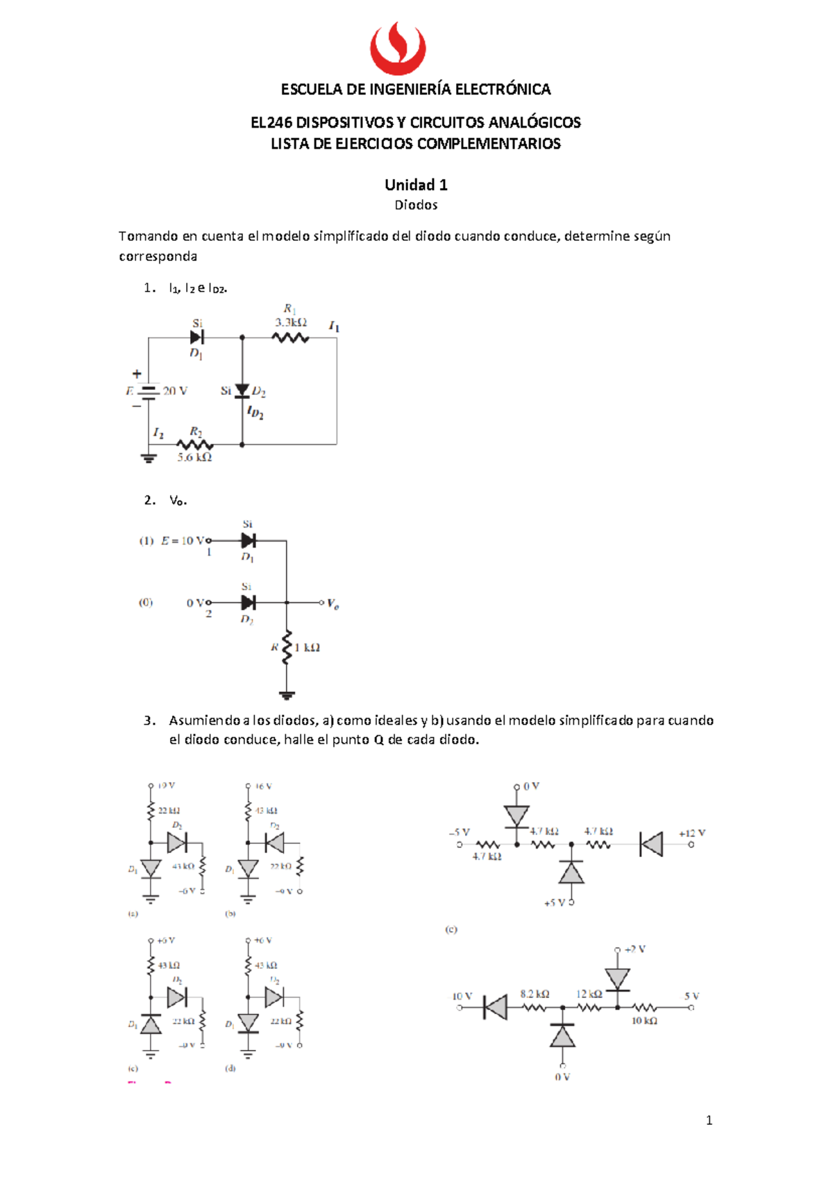 Propuestos Diodos 5 - kiuytrewq - ESCUELA DE INGENIERÍA ELECTRÓNICA EL246 DISPOSITIVOS Y ...