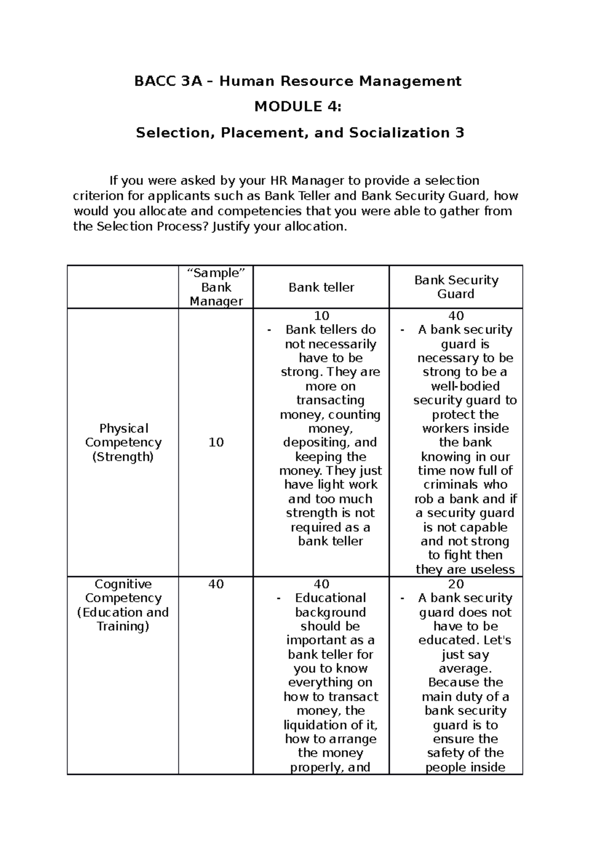 BACC 3 A - Human Resource Management - Module 4 - Selection, Placement ...