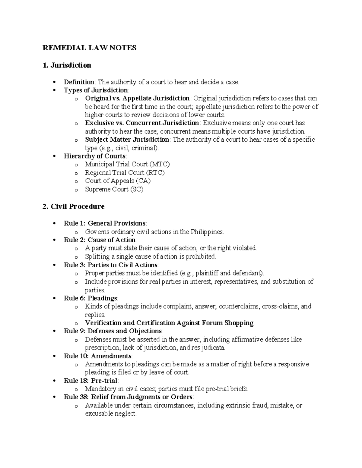 Remedial LAW Notes - Last minute review - REMEDIAL LAW NOTES 1 ...