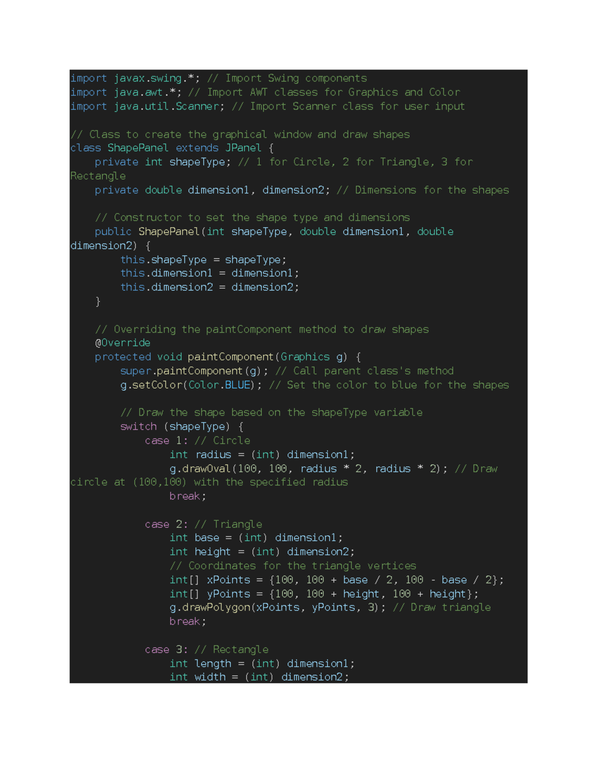 Javaprogram - A description of a Java program - import javax.; // Import Swing components import ...