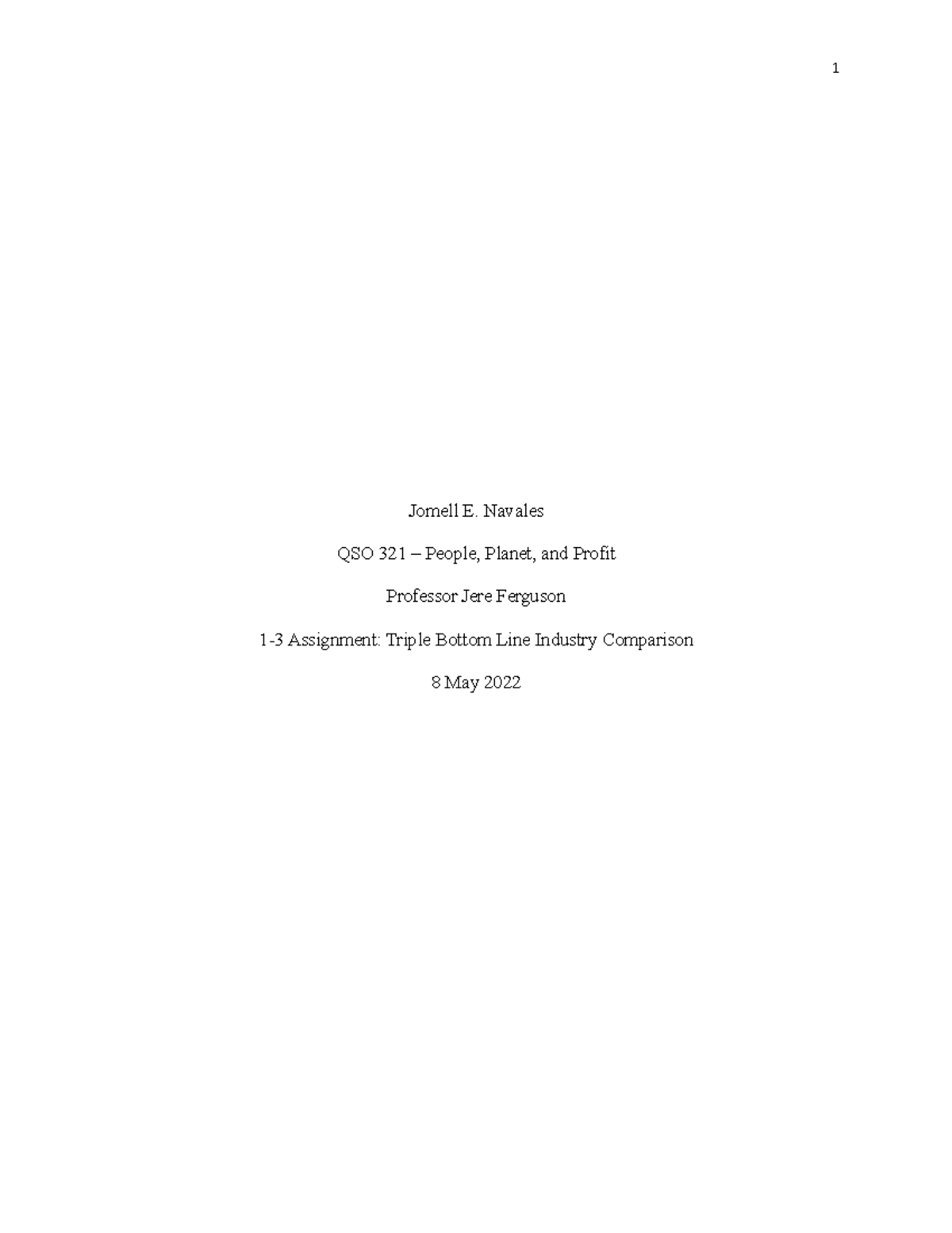 1-3 Assignment - Triple Bottom Line Industry Comparison - Jomell E ...