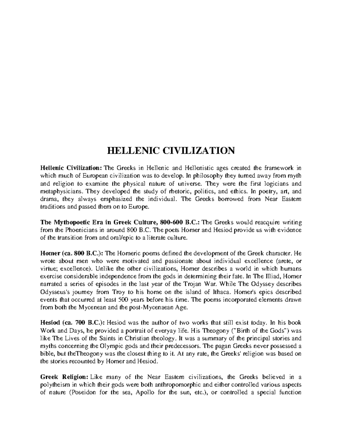 Lesson 11 Notes - Hellenic Civilization - HELLENIC CIVILIZATION ...